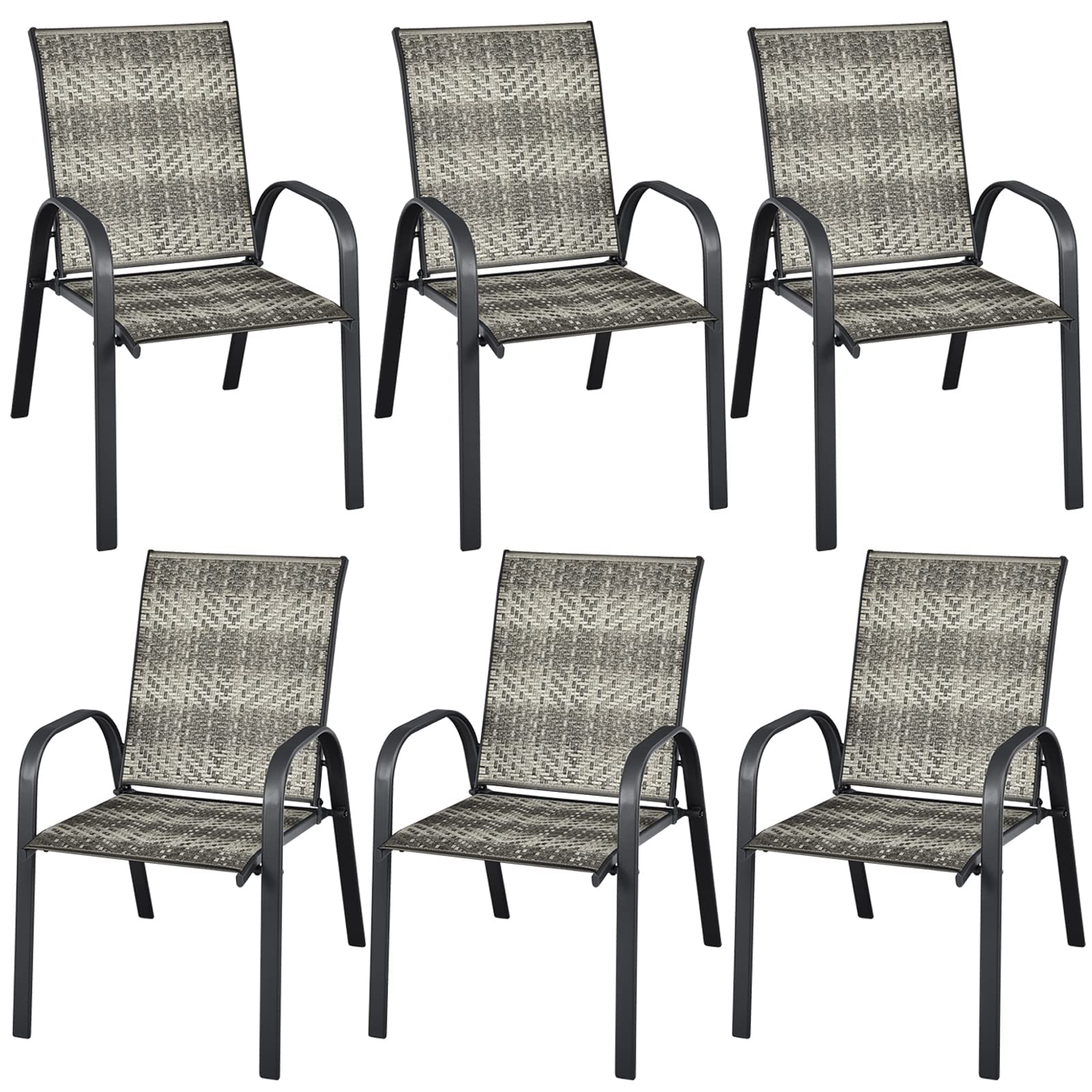 COSTWAY 6PCS Garden Rattan Chairs, Stackable PE Wicker Patio Bistro ...