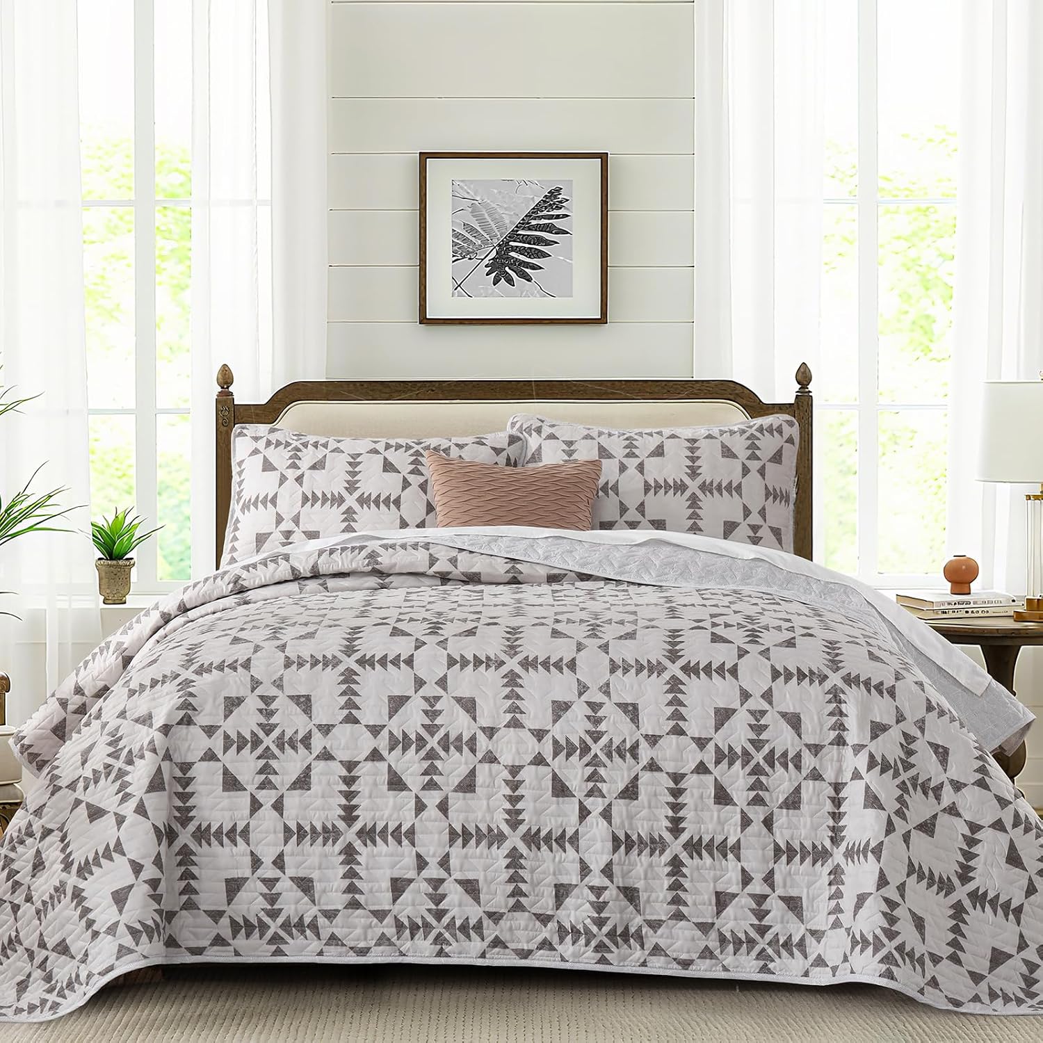 Amazon.com: WONGS BEDDING King Quilt,Grey 3 Pieces Cabin Arrowhead ...