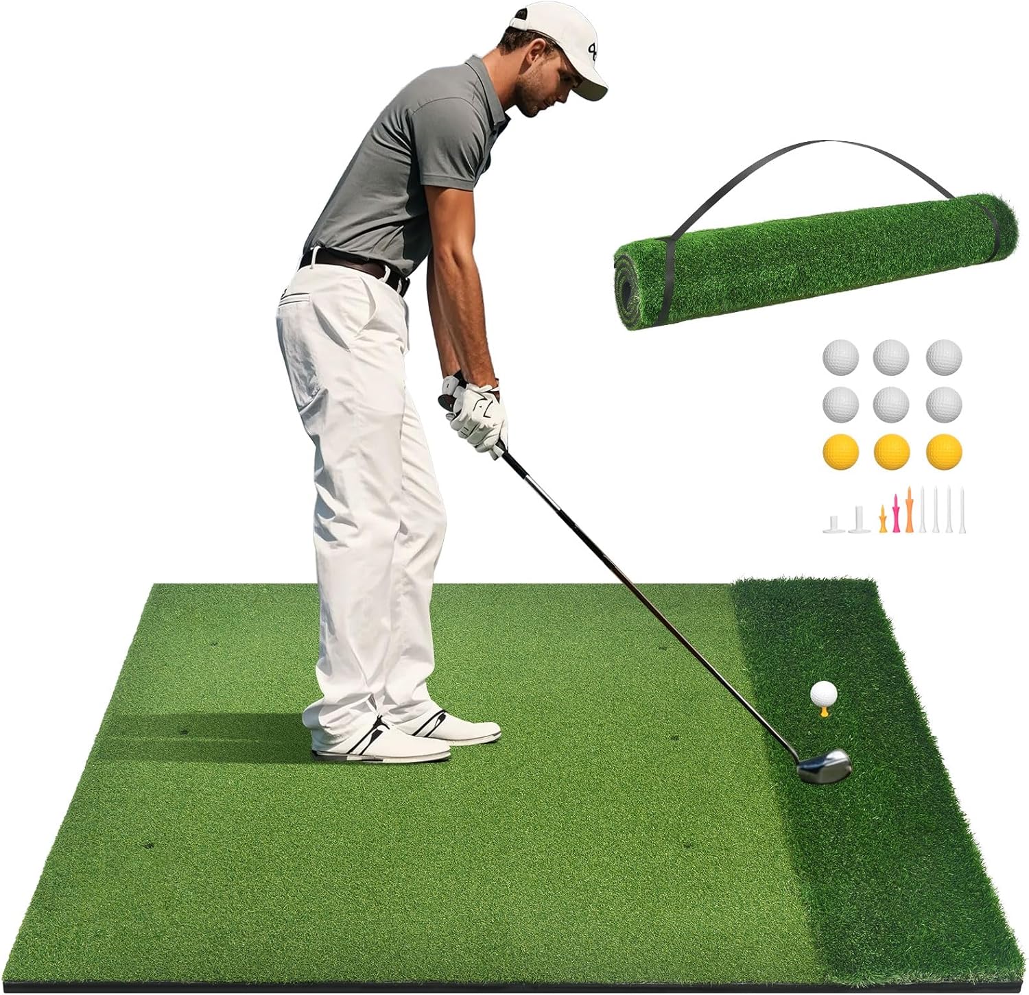 Golf Mat with Dual Turf Golf Hitting Mat, Golf Practice Mats Indoor ...