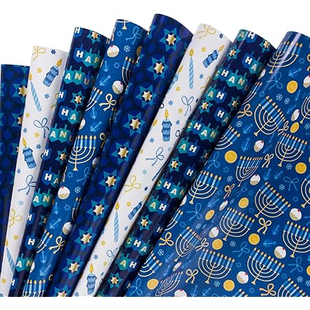 Amazon.com : WRAPAHOLIC Hanukkah Wrapping Paper Sheet - Menorahs, the ...