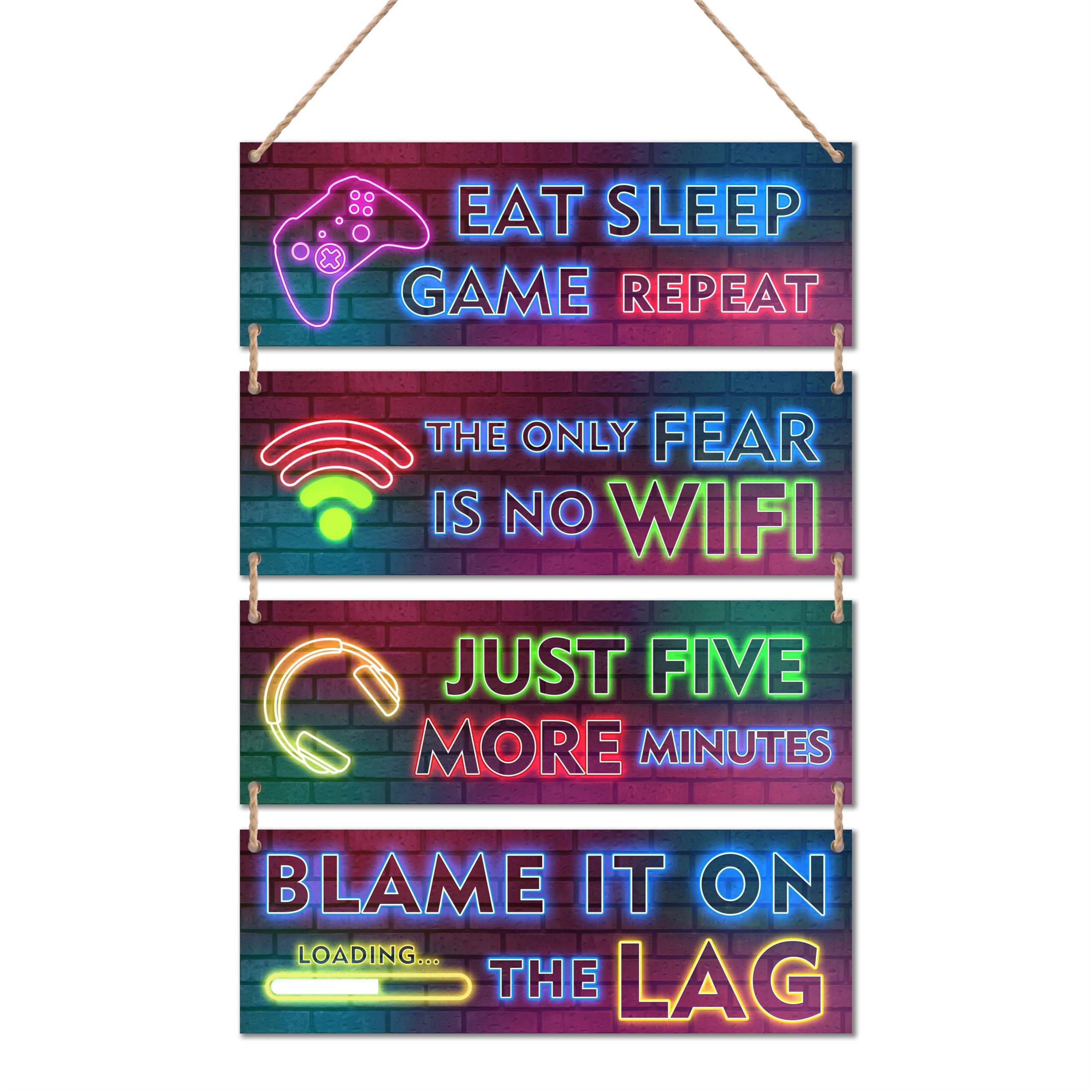Amazon.com: 4 Pieces Neon Gaming Wood Sign Wall Decor, Video Game Wall ...