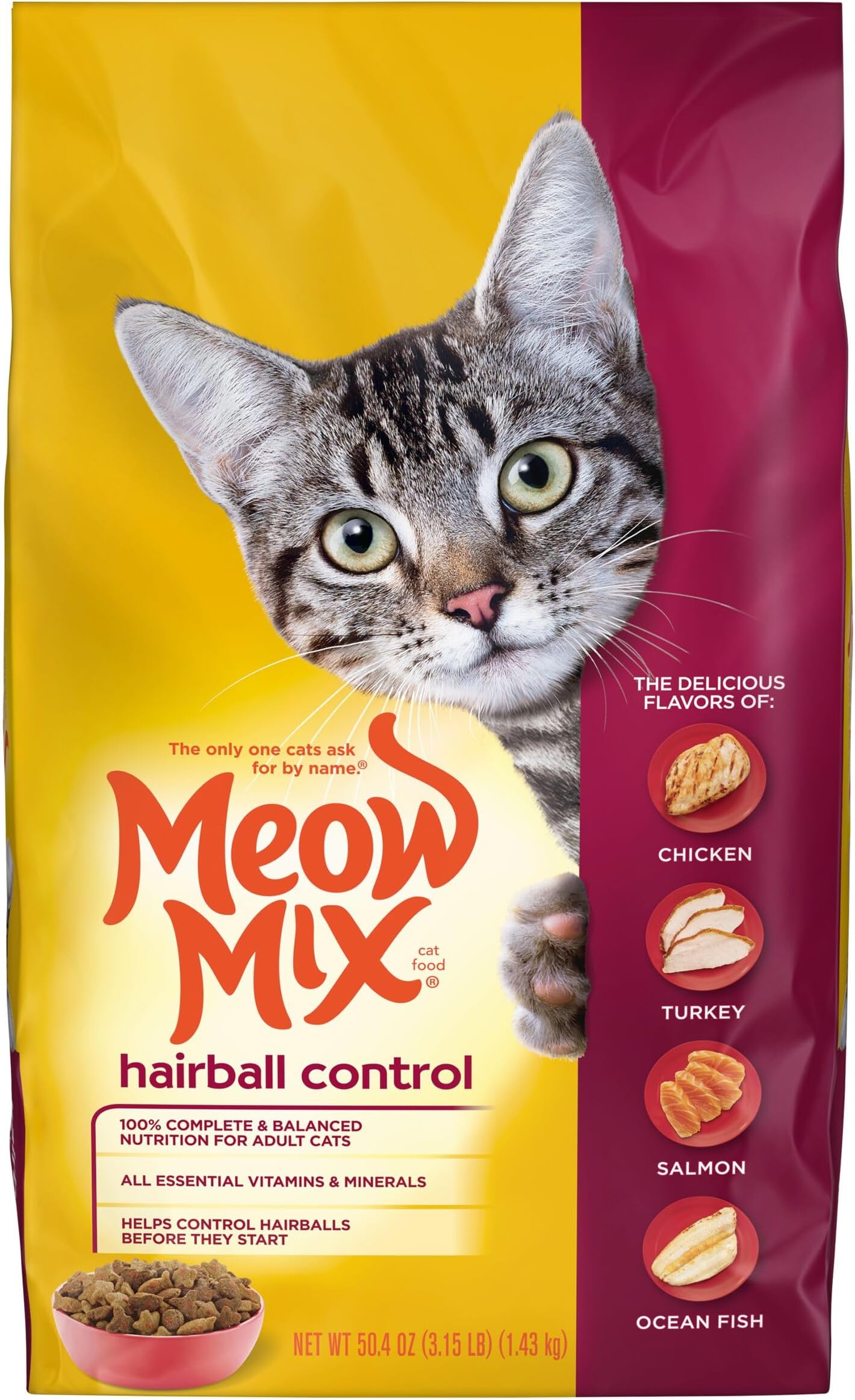 Amazon.com : Meow Mix Cat Food, Hairball Control, 3.15 lb : Pet Supplies