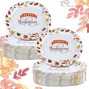 Amazon.com: Suttmin 100 Pcs Fall Oval Paper Plates 10" x 12" Disposable ...