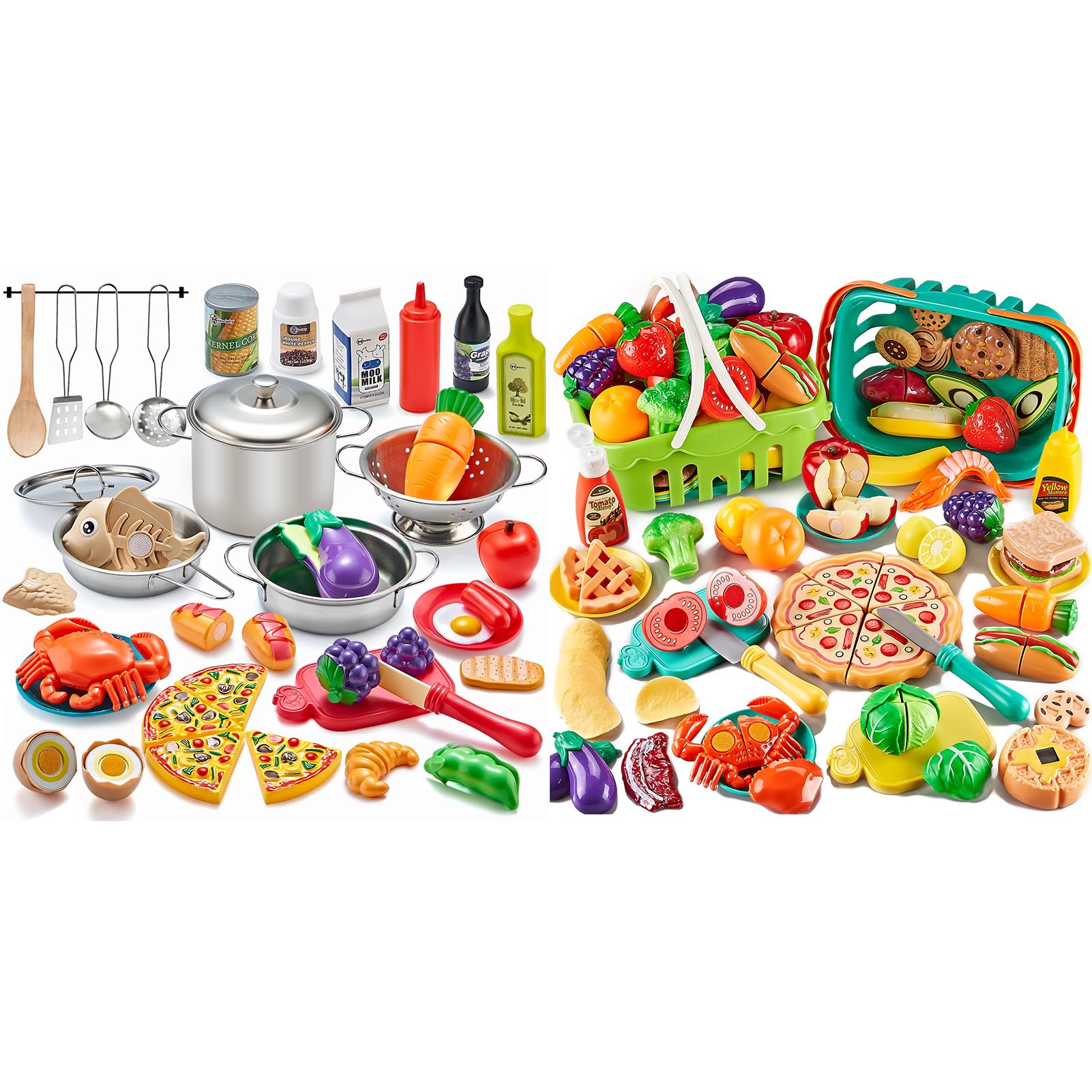 Amazon.com: 137pcs Pretend Play Food Sets for Kids Kitchen with Two ...