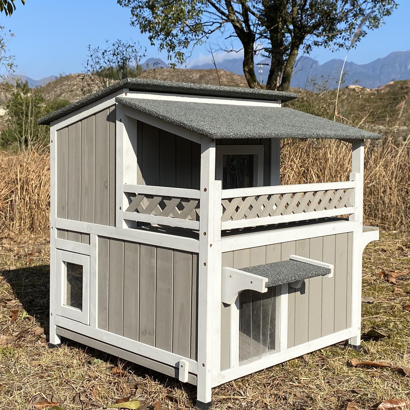 Amazon.com : Gowoodhut Feral Cat Shelter Outdoor Weatherproof - Two ...