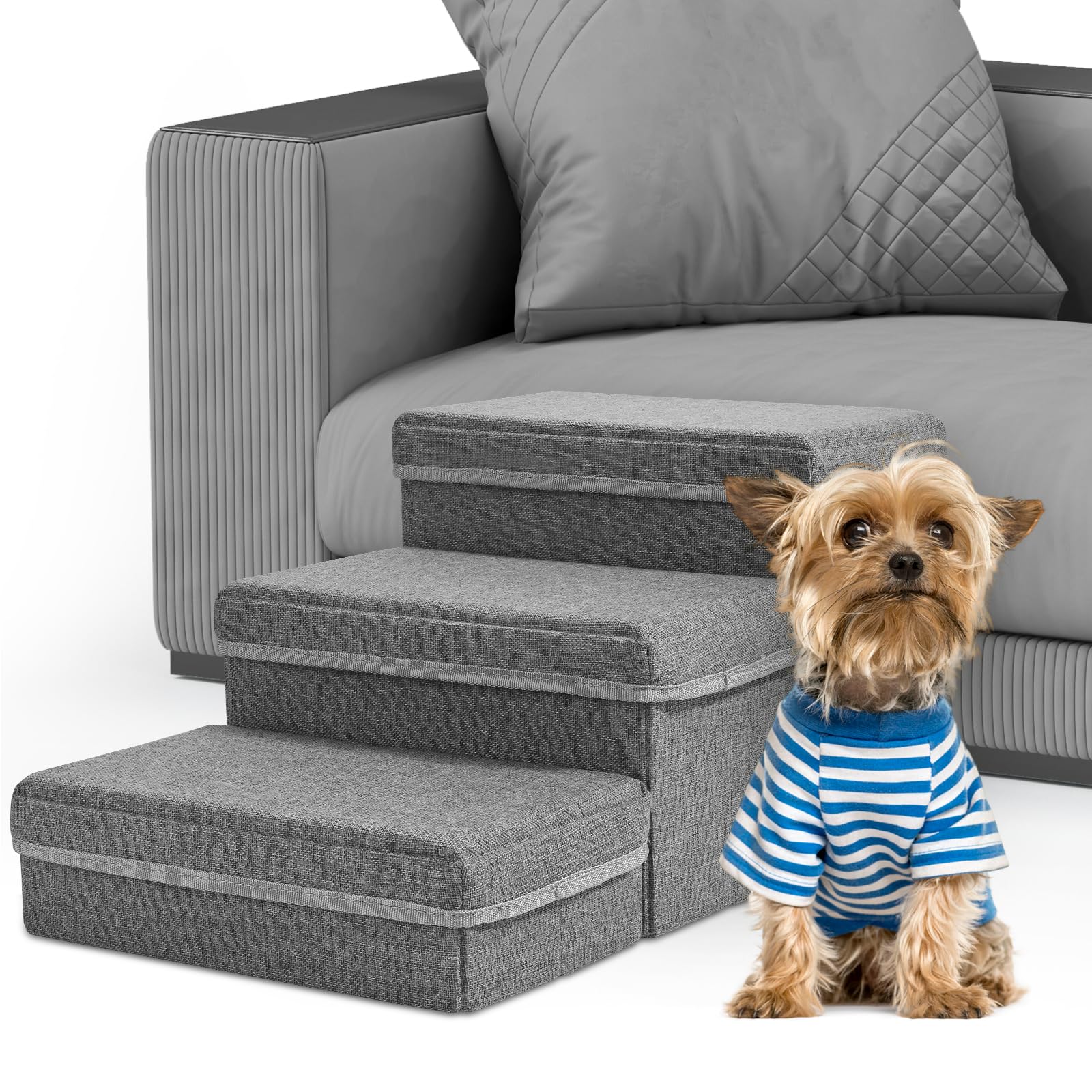 Dog Steps, Sunowl 3 Step Foldable Dog Stairs, Extra Wide Dog Steps for ...