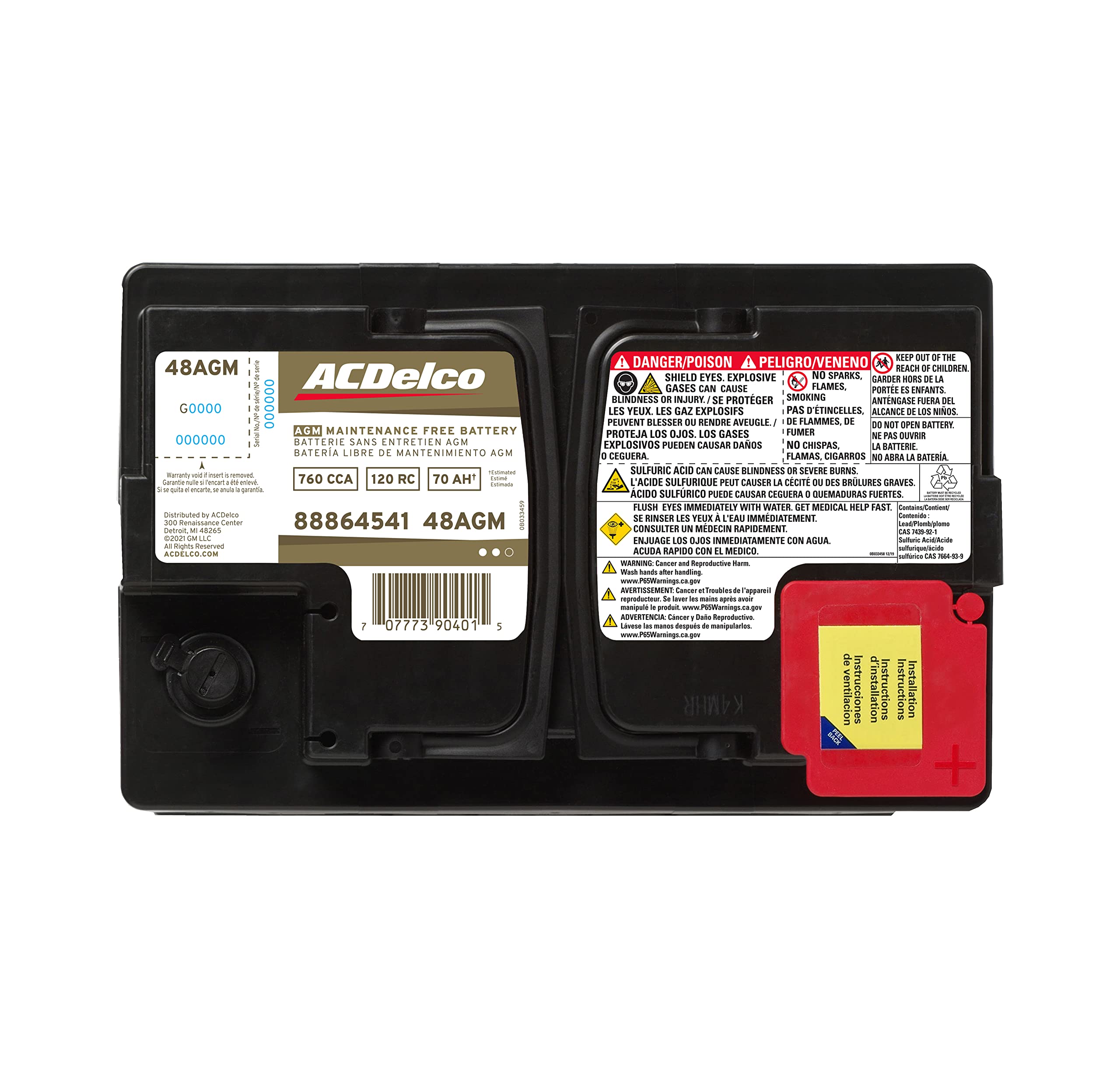 ACDelco Gold 48AGM 36 Month Warranty AGM BCI Group 48 Battery, Black ...