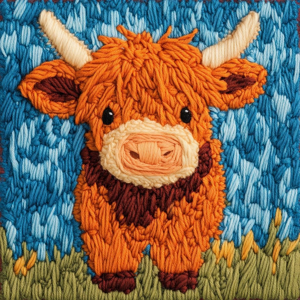 DIY Punch Needle Kits for Beginners Cute Cartoon Highland Cow with ...