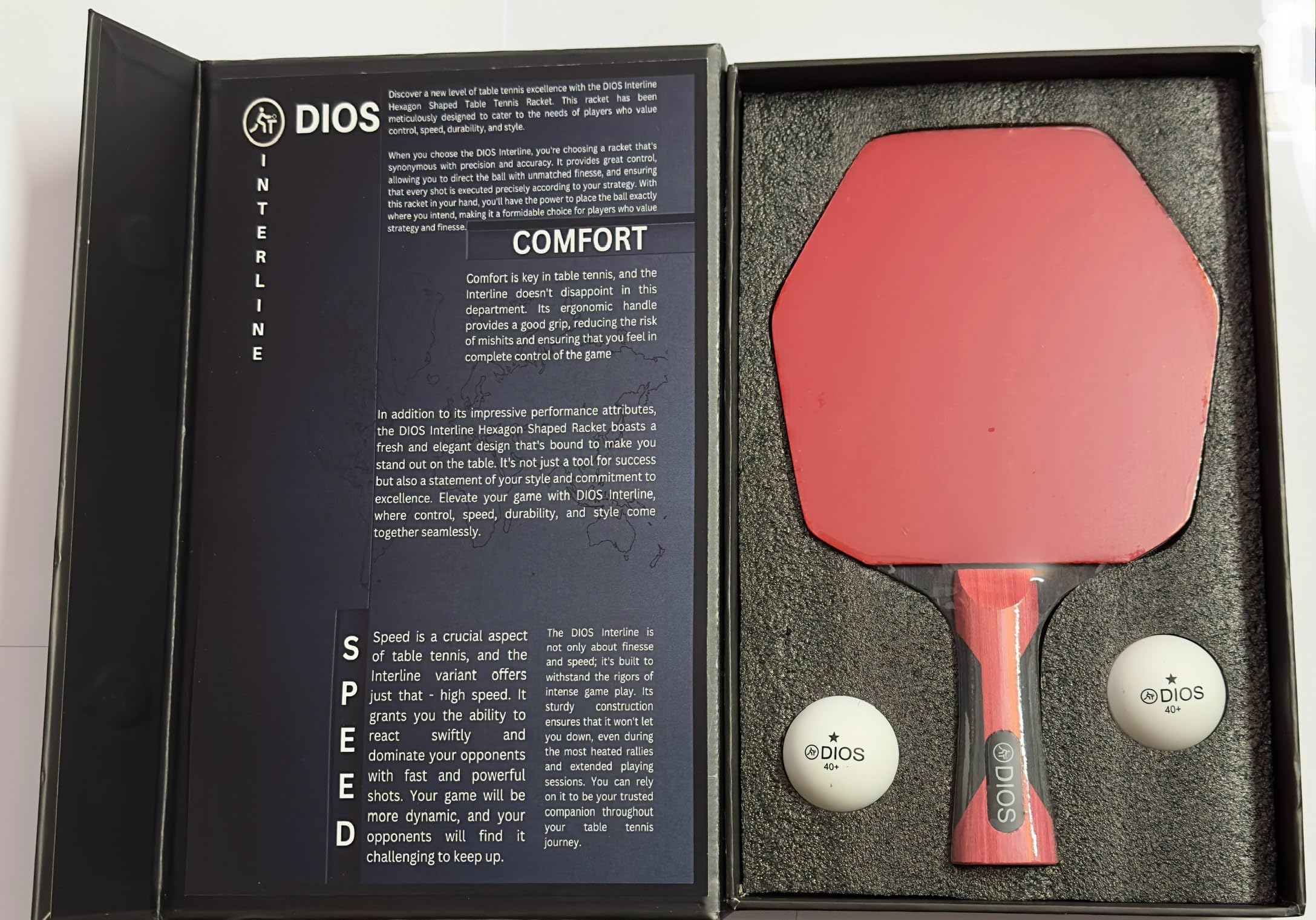 Dios Interline Cybershape Hexagon Table Tennis Racket with 2 Training ...