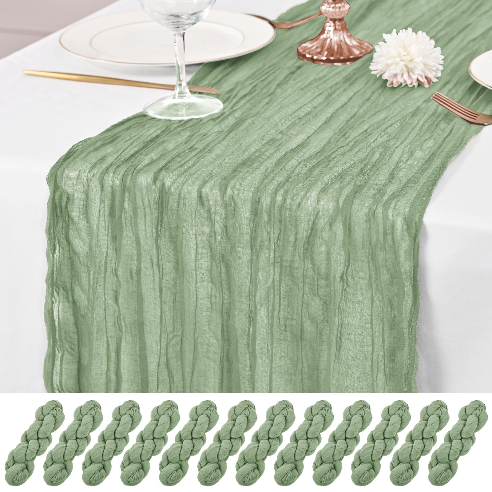Amazon.com: 12 Pack Sage Green Table Runner 10Ft Cheesecloth Table ...