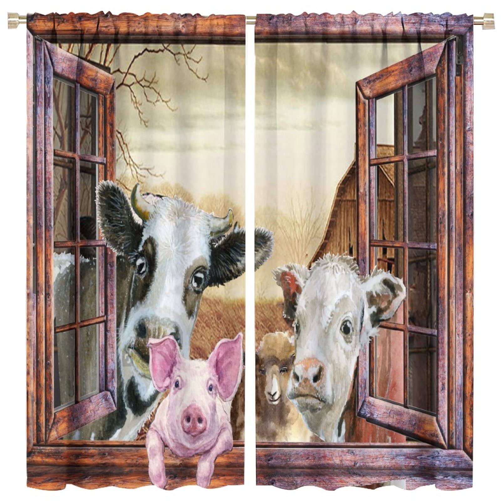 Amazon.com: Farm Cow Curtains, Country Farm Animal Cow Window ...