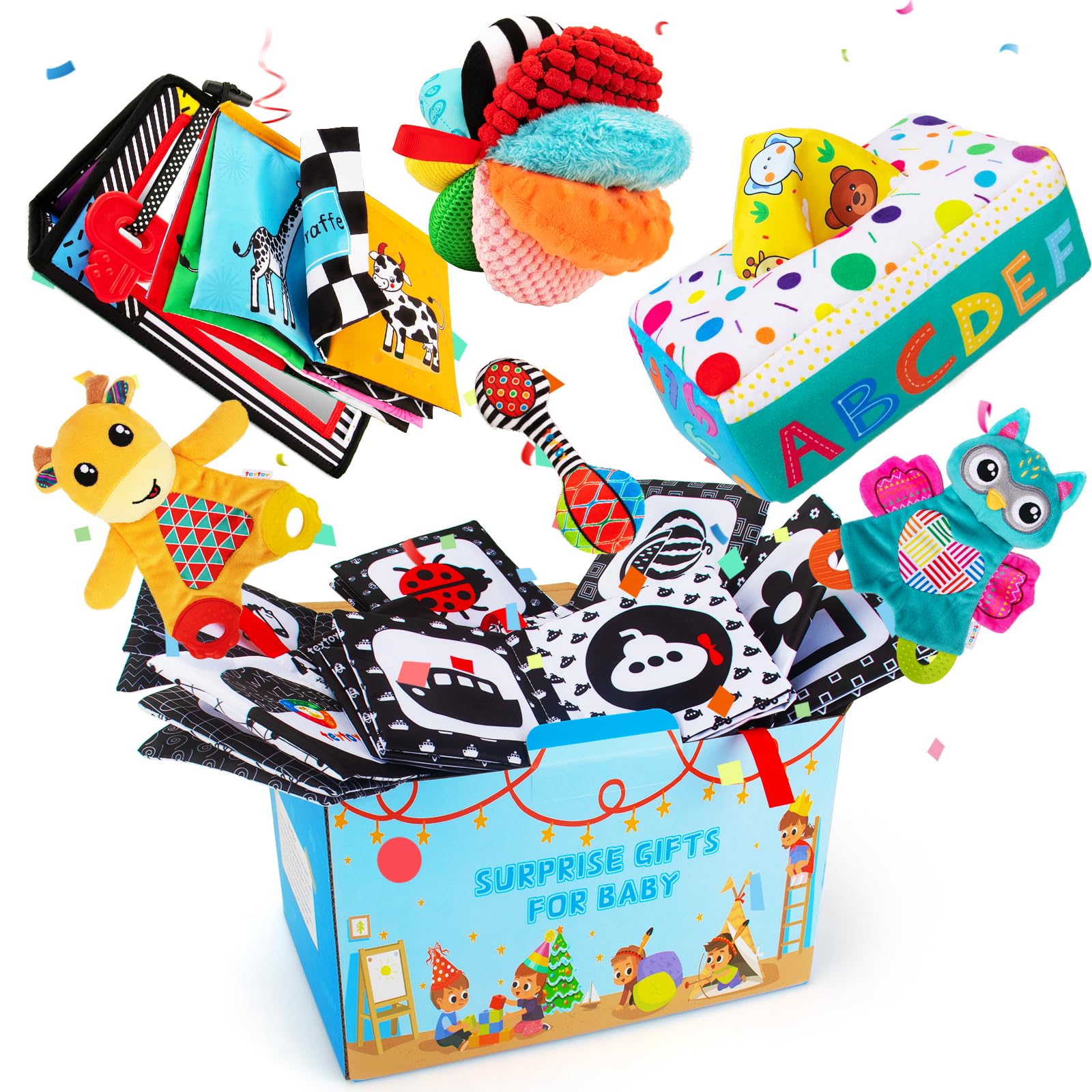 Amazon.com: Baby Gifts Set,Infant Toys Set with Tummy Time Mirror,Plush ...