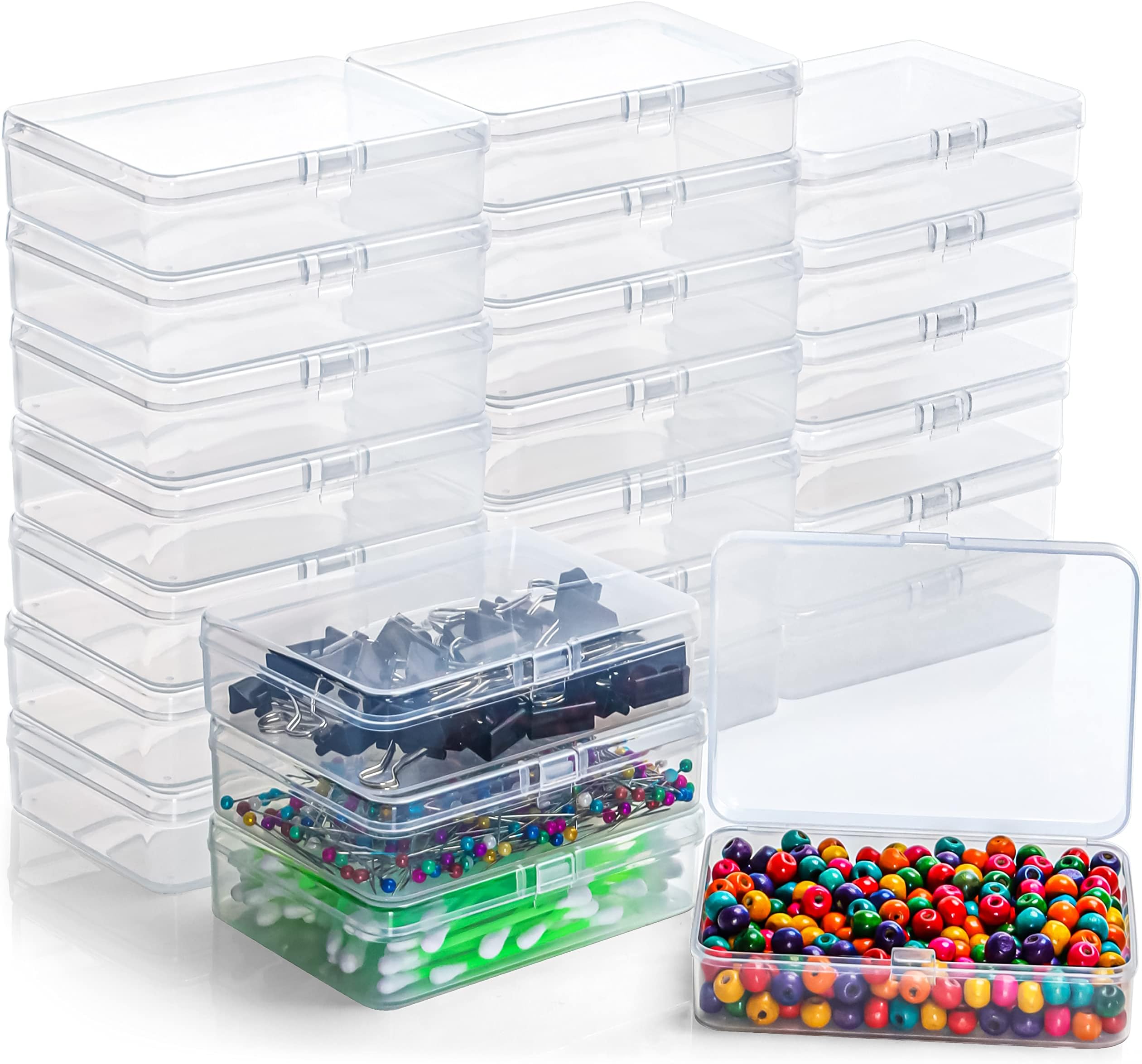 BELLE VOUS Small Clear Plastic Storage Box Containers with Hinged Lid ...