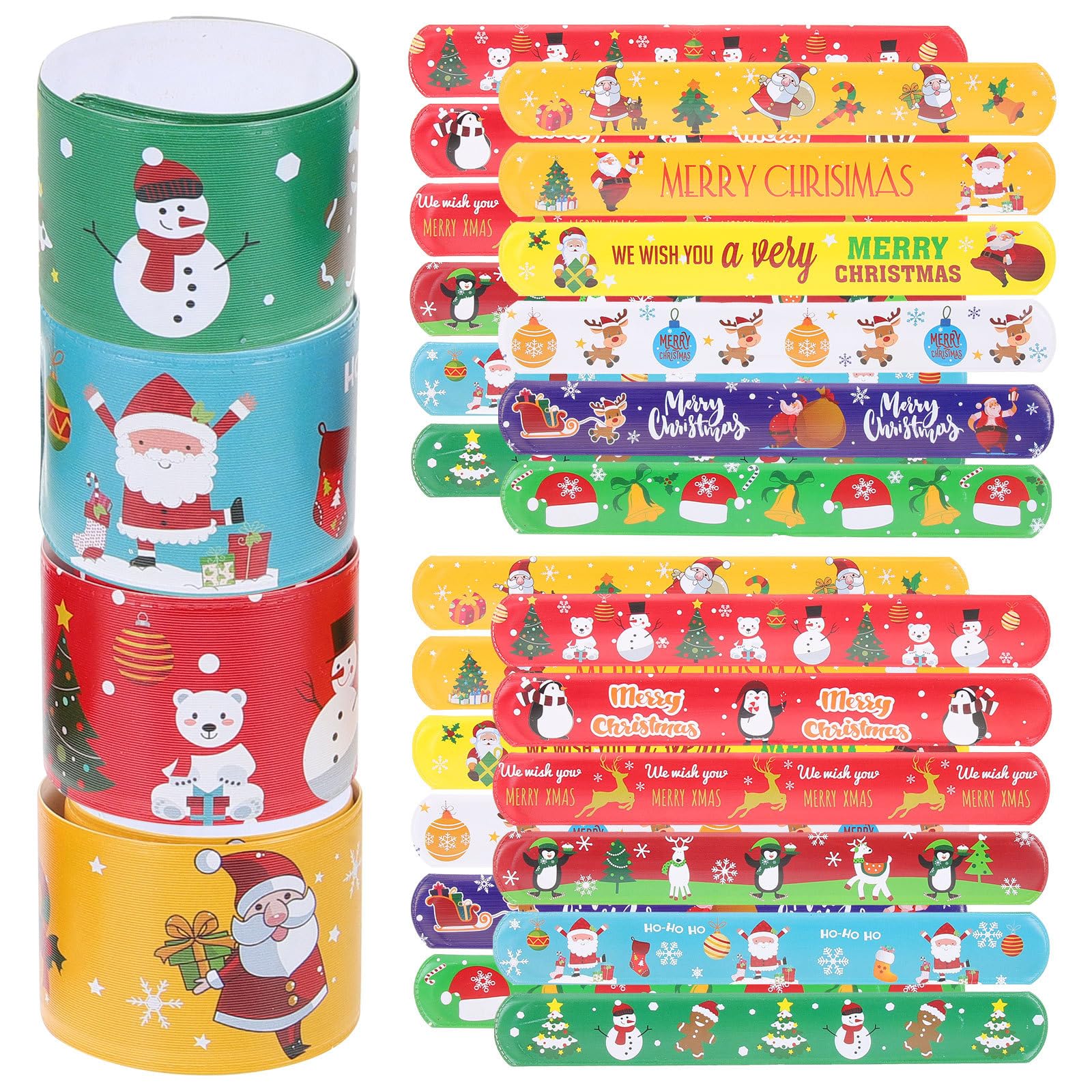 JOINPAYA 96pcs Christmas Slap Bracelets Snap Wristbands: Xmas Santa PVC ...