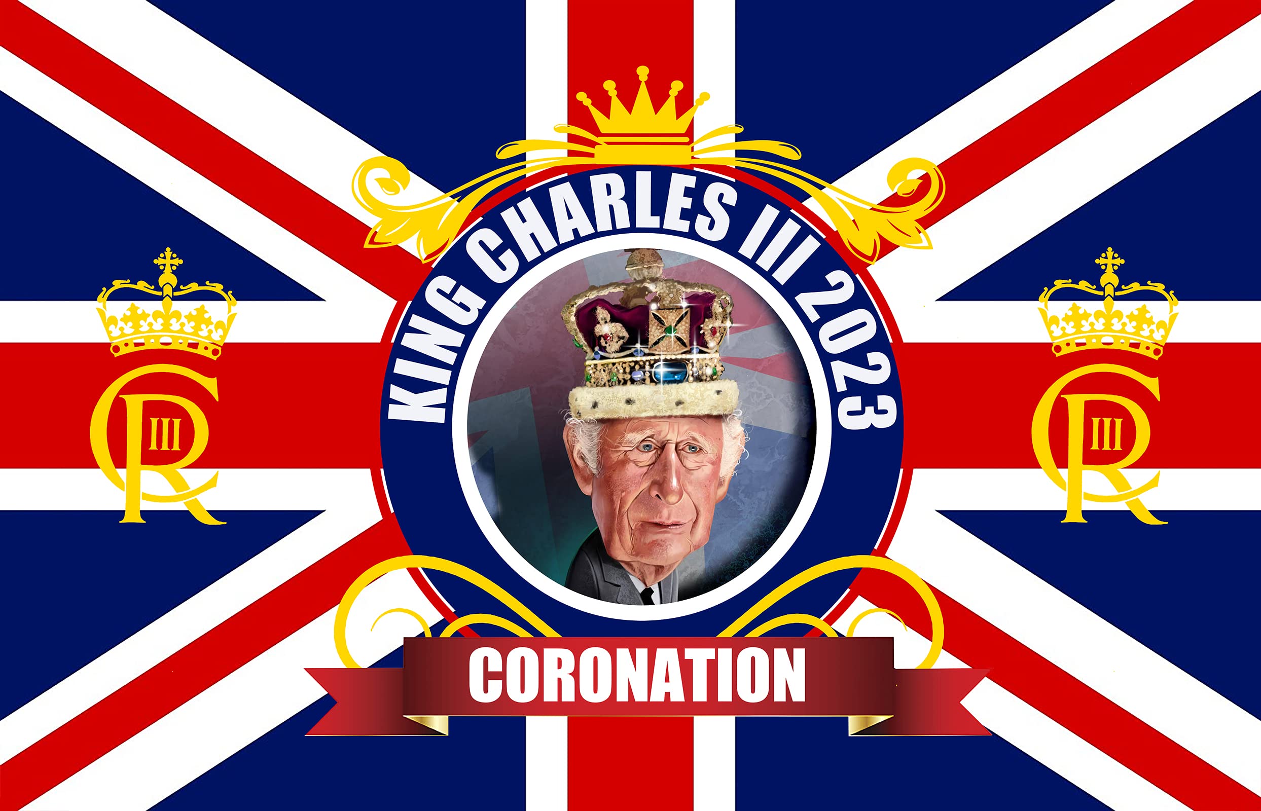 King Charles III Coronation Flag,5ft X 3ft Coronation Flags King ...