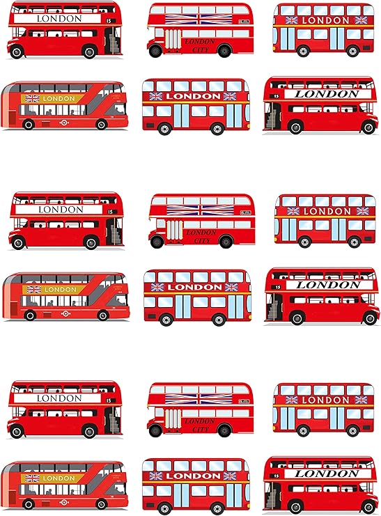 18 Stand Up London Bus Themed Edible Wafer Paper Cake Toppers ...