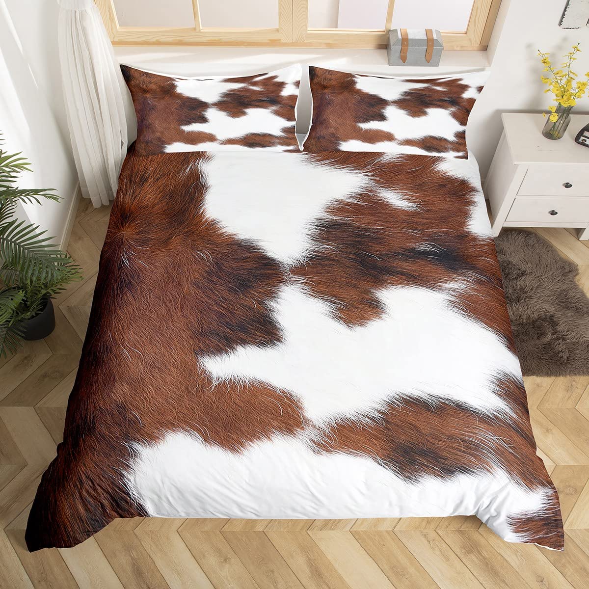 Cow Fur Print Duvet Cover Sets Twin Size,Brown and White Cowhide ...