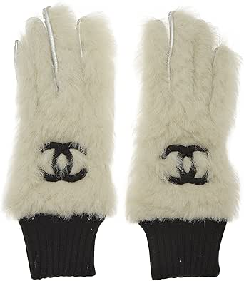 Amazon.com: Chanel, Pre-Loved White Faux Fur 'CC' Gloves, White ...