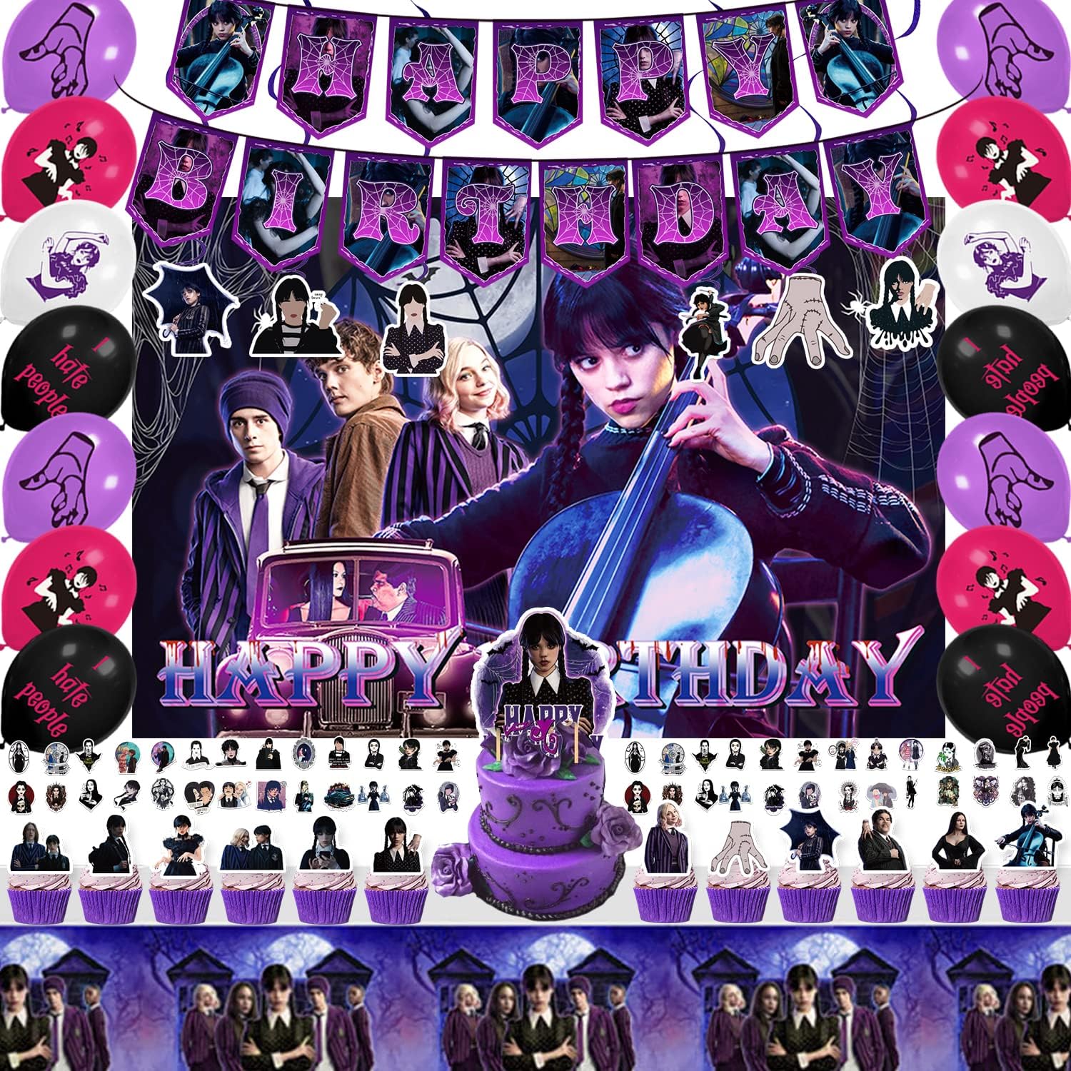 Amazon.com: Wednesday Birthday Decorations, TV Theme Party Supplies Set ...