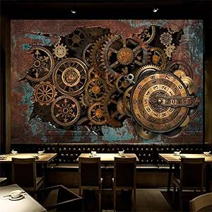 Retro Steampunk Mural for Wall, Metal Gears Wallpaper Art, Punk Gear ...