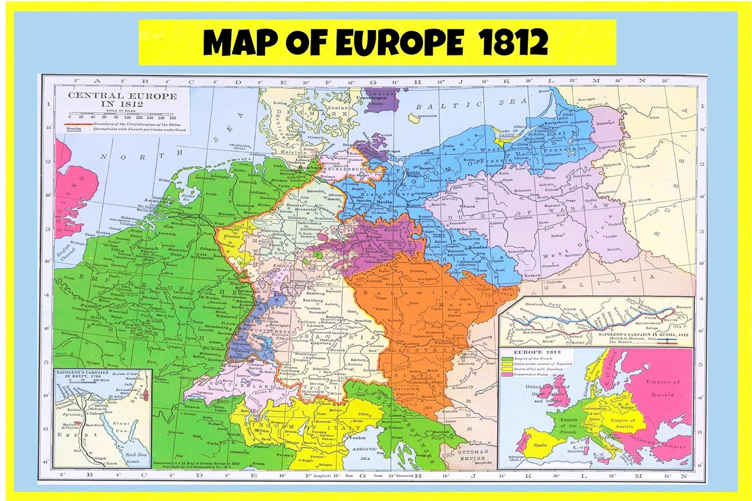 Amazon.com: Map of Europe 1812 36x60 - Glossy Heavy Paper Wall Map ...