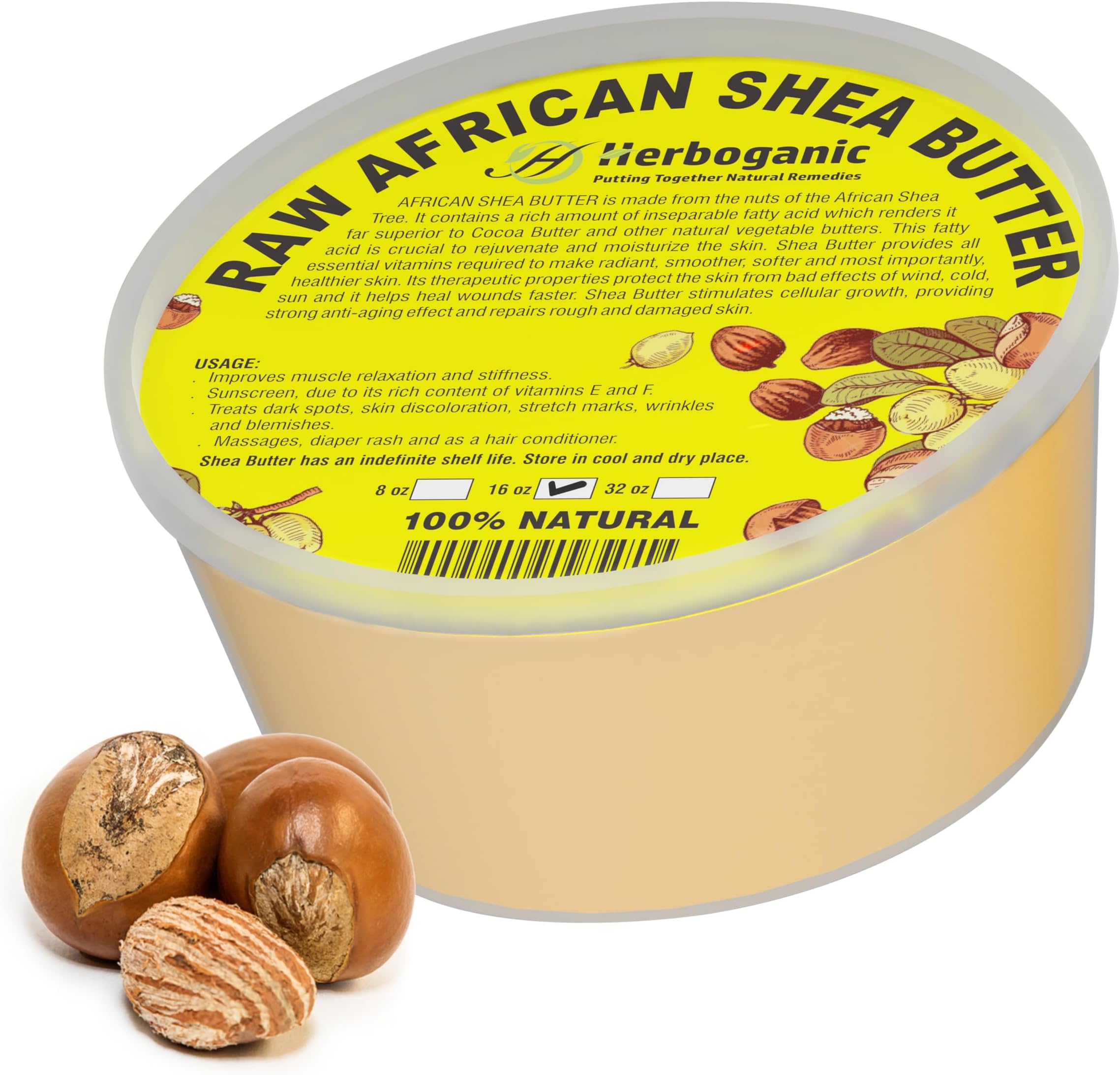 Amazon.com : HERBOGANIC Pure African Shea Butter Raw Organic, Yellow Ivory 100% Natural ...