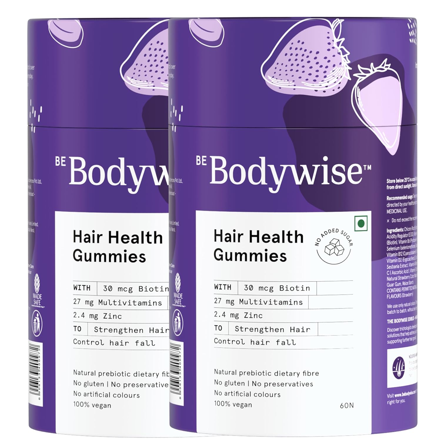 Be Bodywise Biotin Hair Gummies | For Stronger, Shinier Hair & Nails | 120 Day Pack | Enriched ...