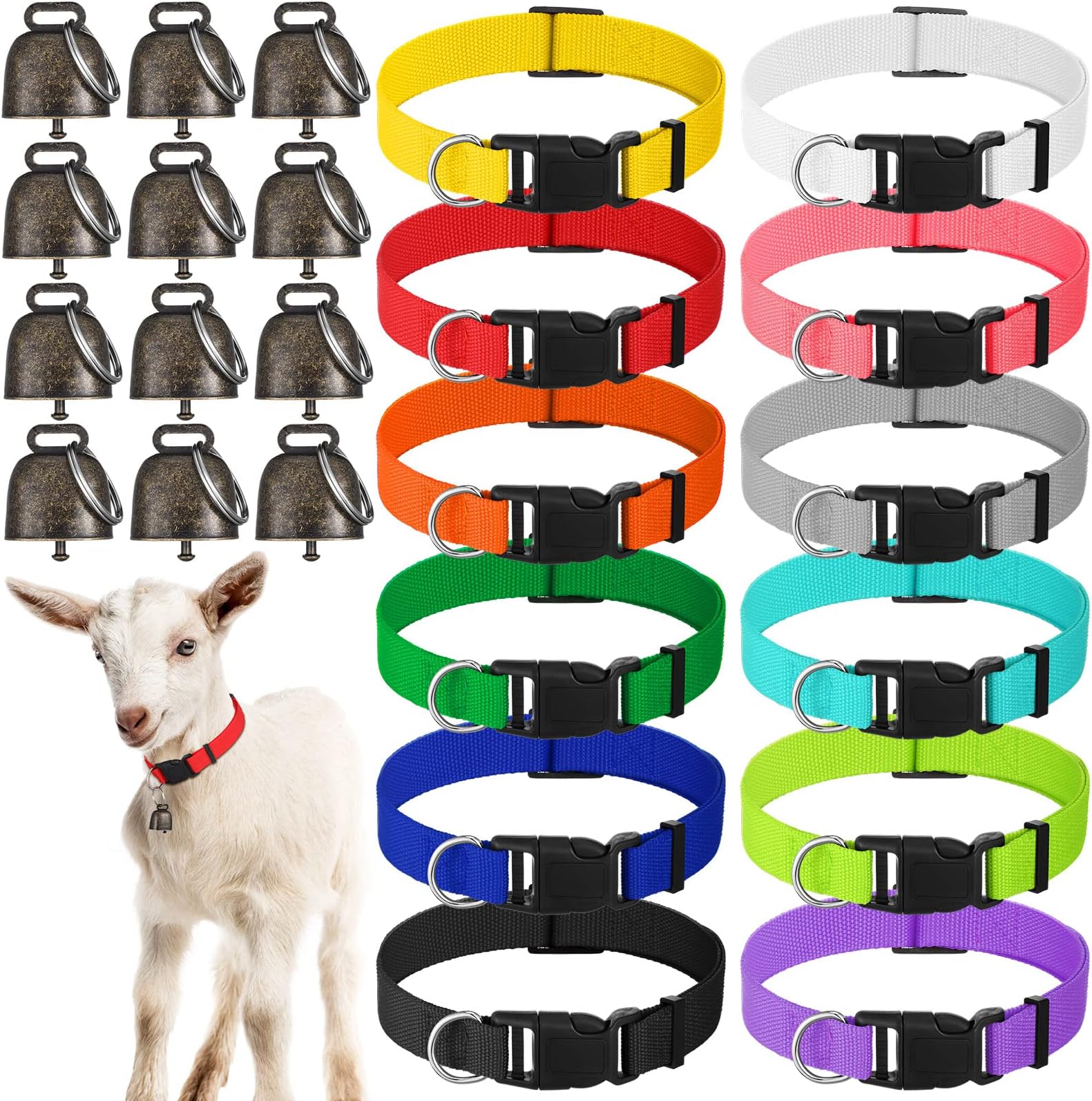 Amazon.com : 12 Pack Goat Collars with Bells, Cow Horse Sheep Grazing ...