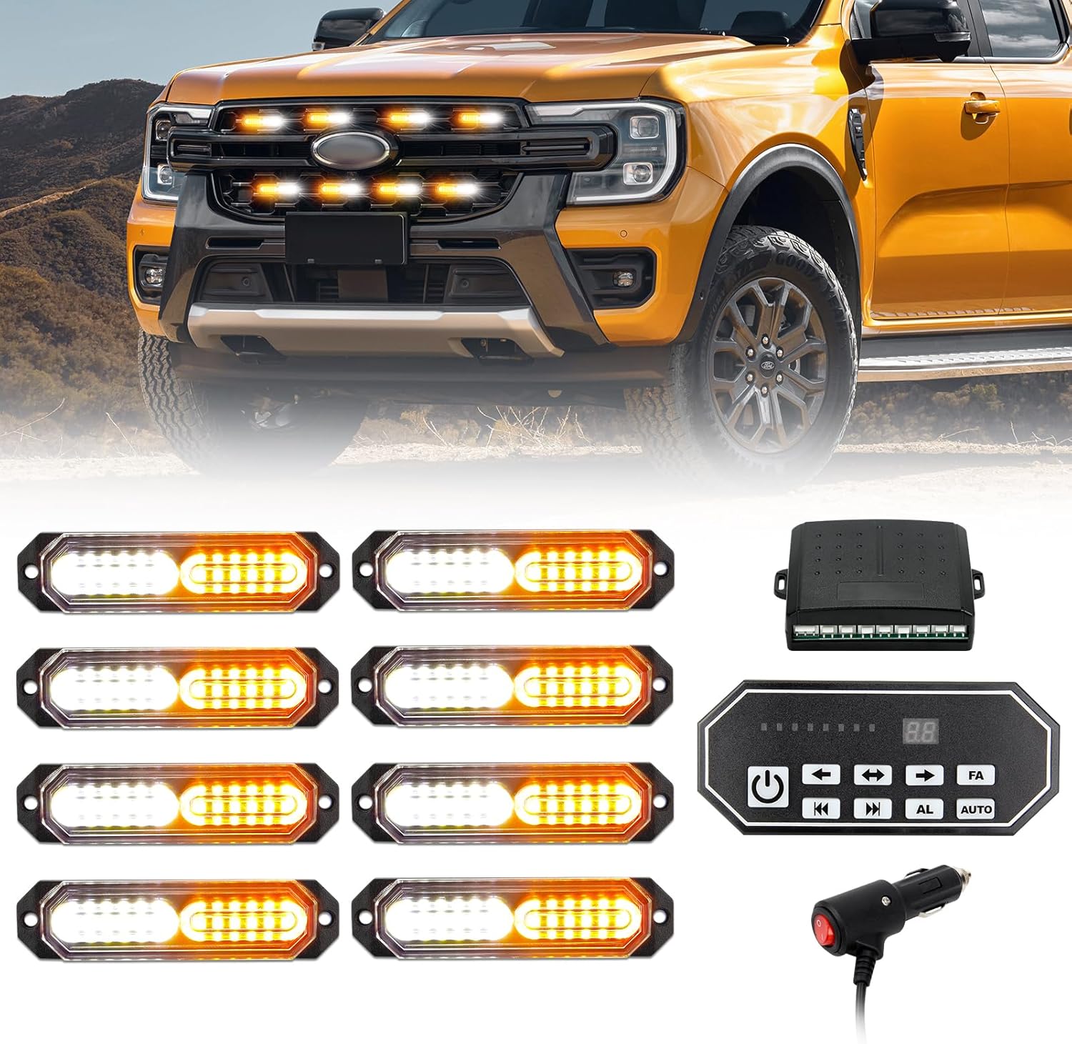 Amazon.com: Amber & White LED Strobe Light Bars with Switch, Waterproof ...
