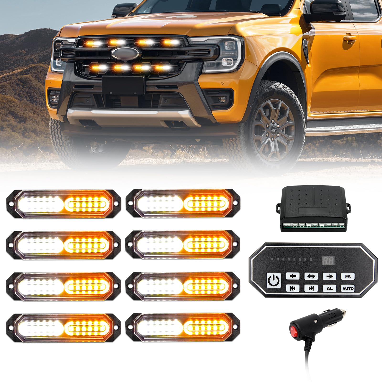 Amazon.com: Amber & White LED Strobe Light Bars with Switch, Waterproof ...
