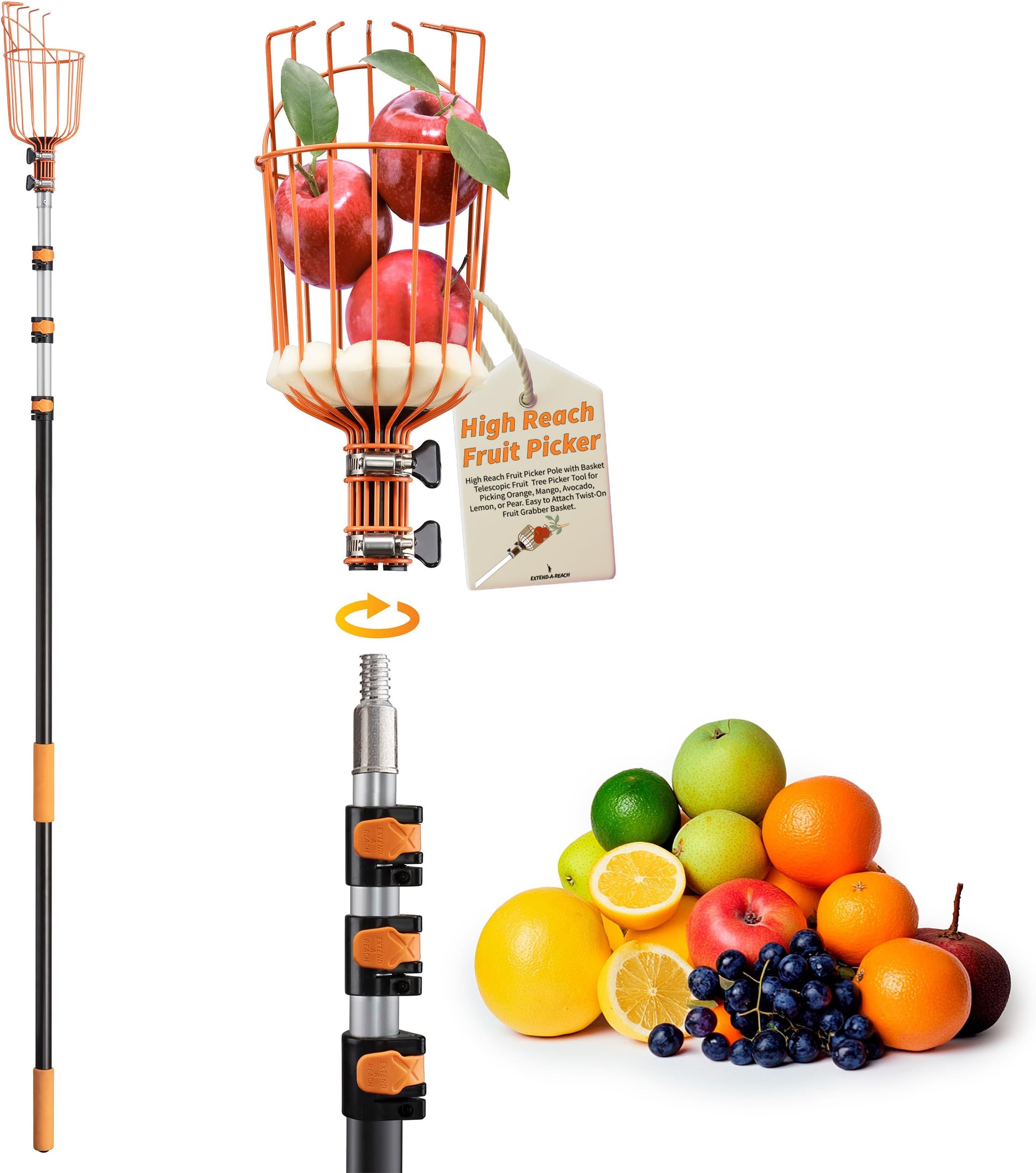 Amazon.com : Zeepzer 13 FT Fruit Picker Pole Adjustable Fruits Picker ...