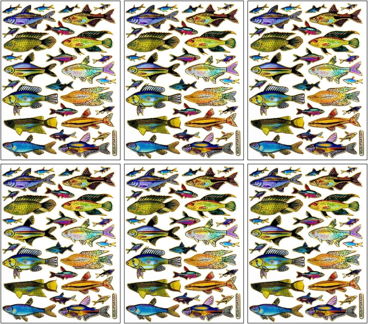 Amazon.com: Fish004-6 Sheets Small Fish Stickers Self-Adhesive Glitter ...