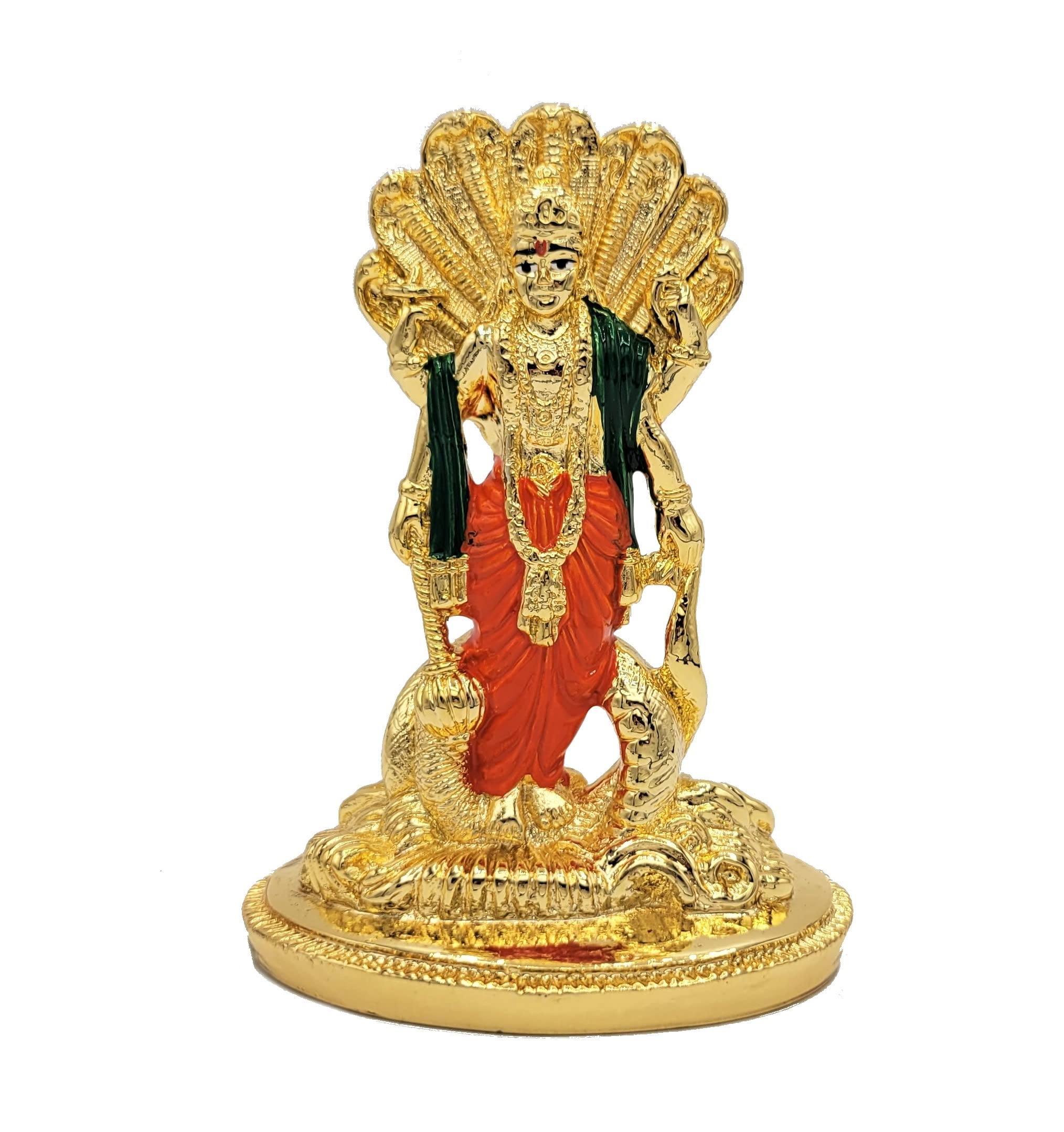 Buy Vishnu Statue 4" Hindu God, Gold Plated Resin Statue, Orange ...
