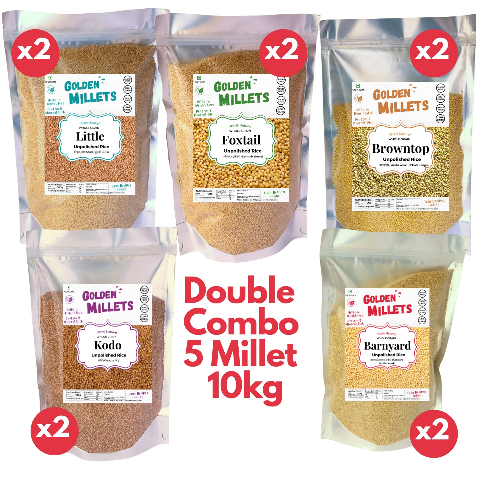 Buy GOLDEN MILLETS Saver Double Combo - 10Kg Millet Rice 2Kg Of Kodo ...