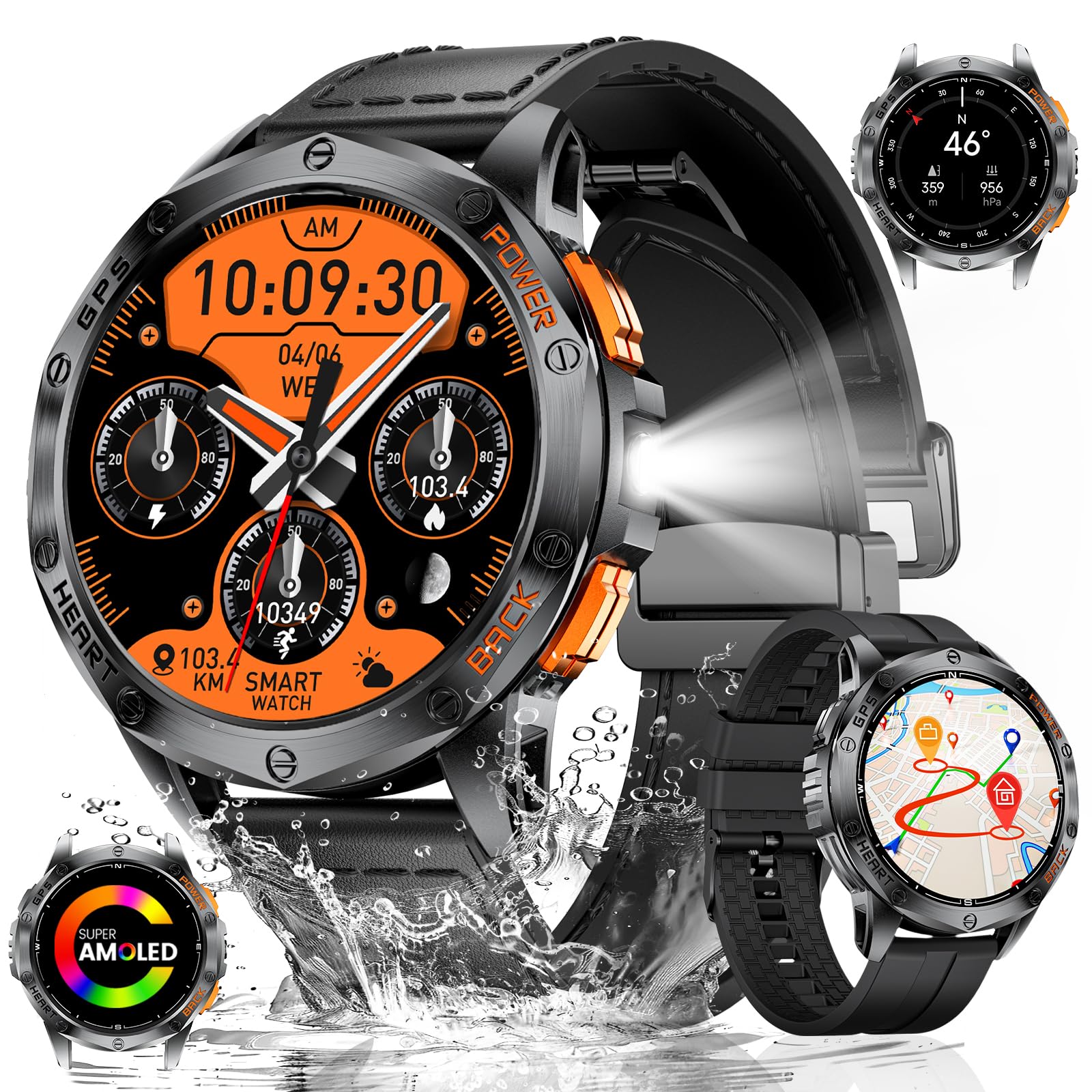 Smartwatch Uomo GPS Militare 10ATM Impermeabile con Torcia LED, 1,43 ...