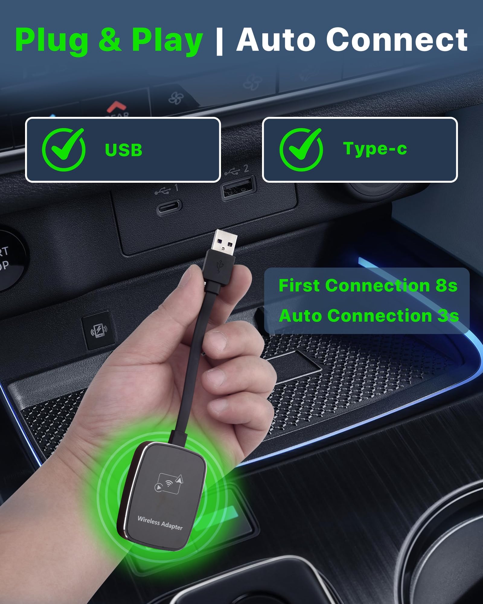 2 In 1 Wireless Carplay For Android Auto Adapter Plug And Play Car Mini ...