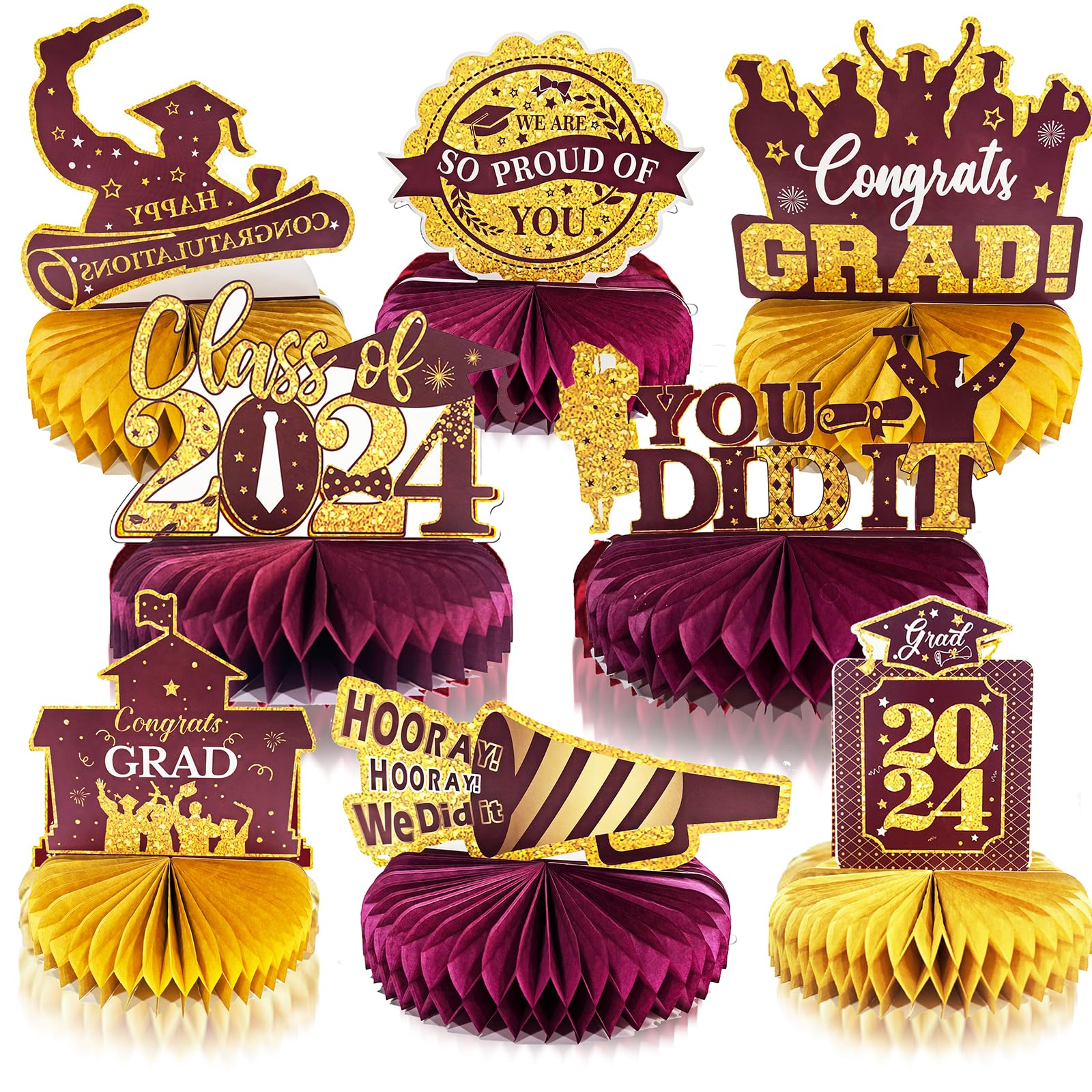 Amazon.com: Qian's Party Maroon Gold Graduation Decorations, Class of ...