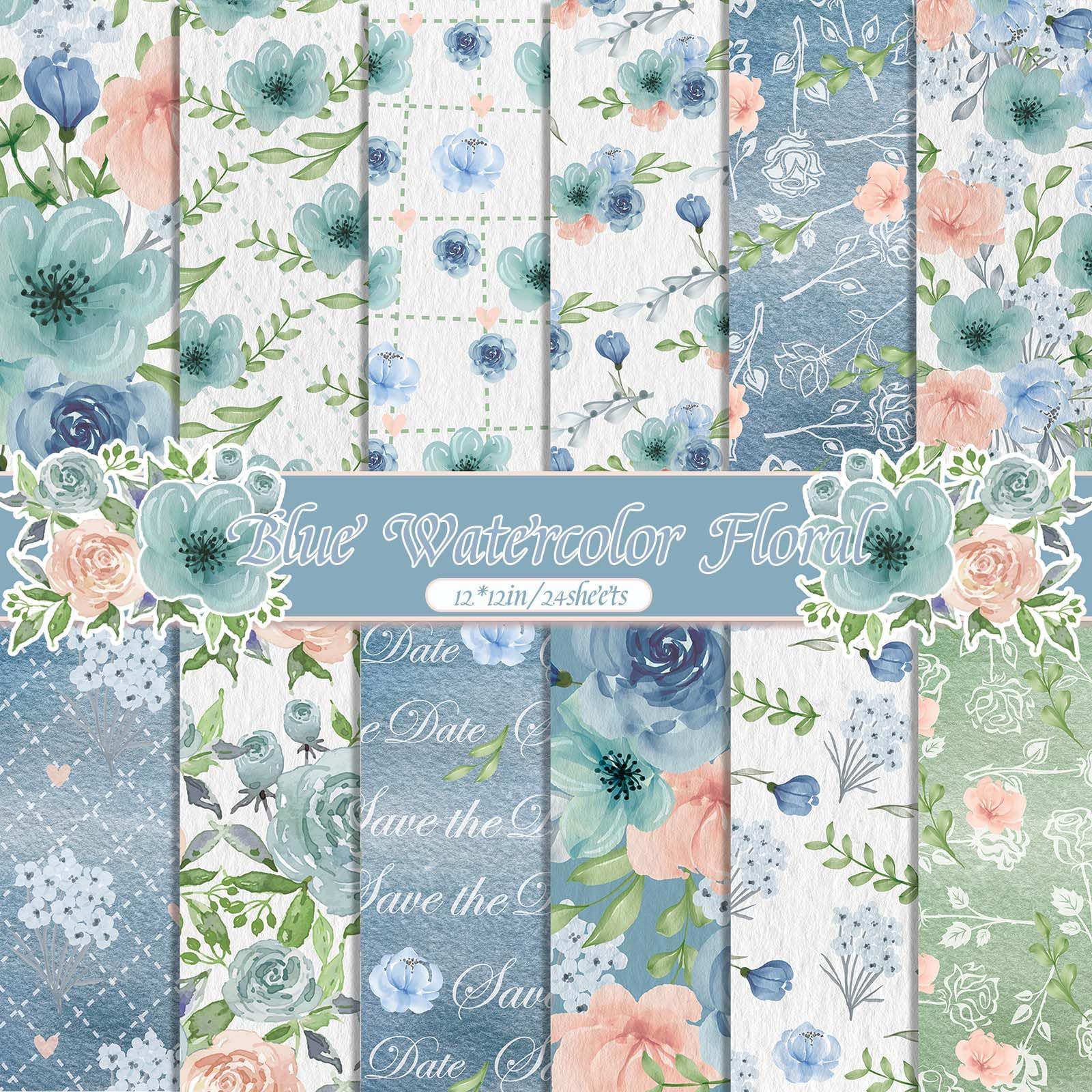 Amazon.com : AEBORN Floral Scrapbook Paper Pad - 12"×12” Blue Flowers ...