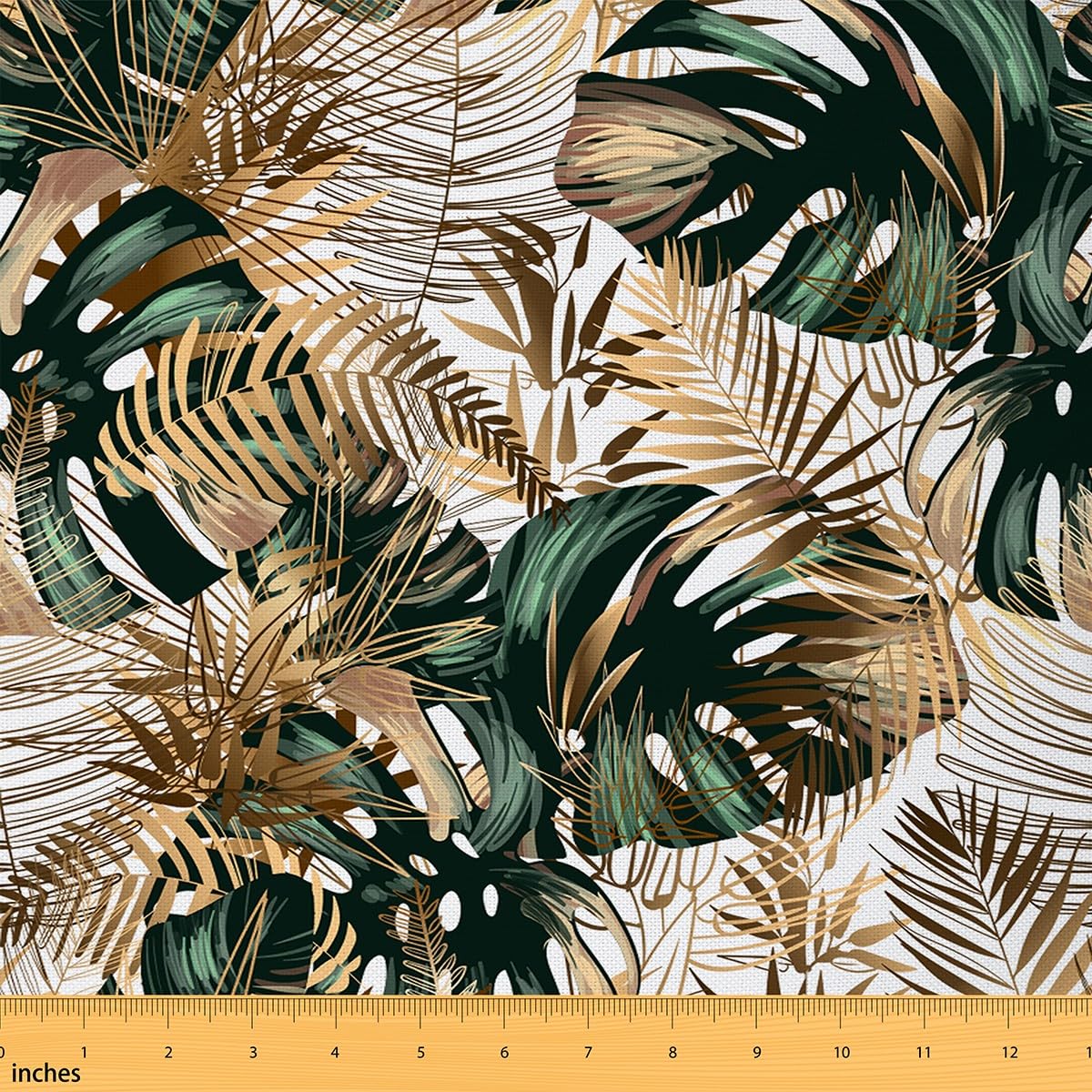 Amazon.com: Palm Leaves Fabric by The Yard Watercolor Green Golden Tropical Plants Fabric for ...