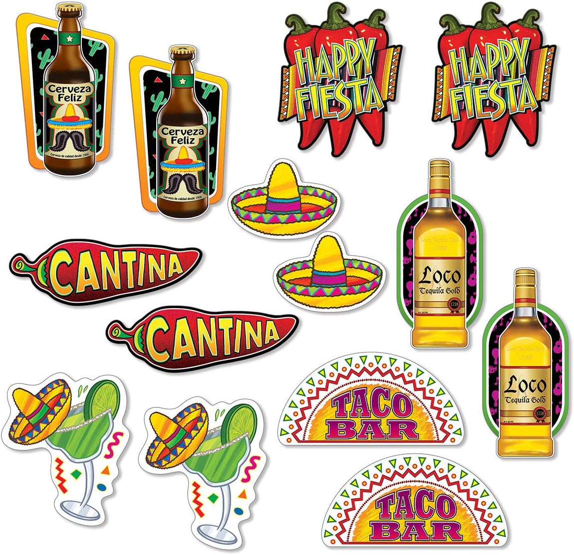 Amazon.com: Beistle Fiesta Cutouts – 14-Pack Double-Sided Party ...