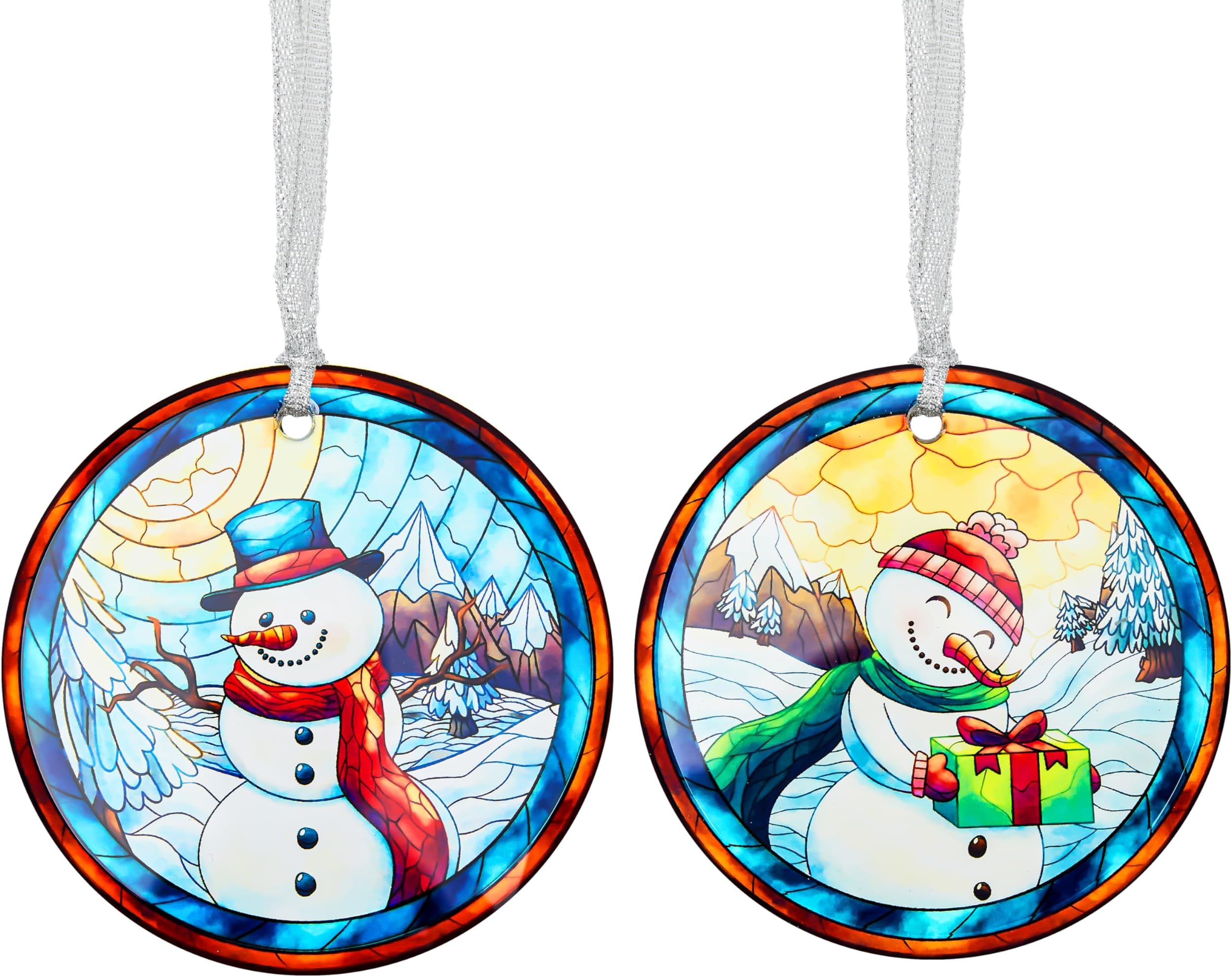 Amazon.com: Joiedomi Christmas 2 PCS Snowman Ornaments, Stained Glass ...