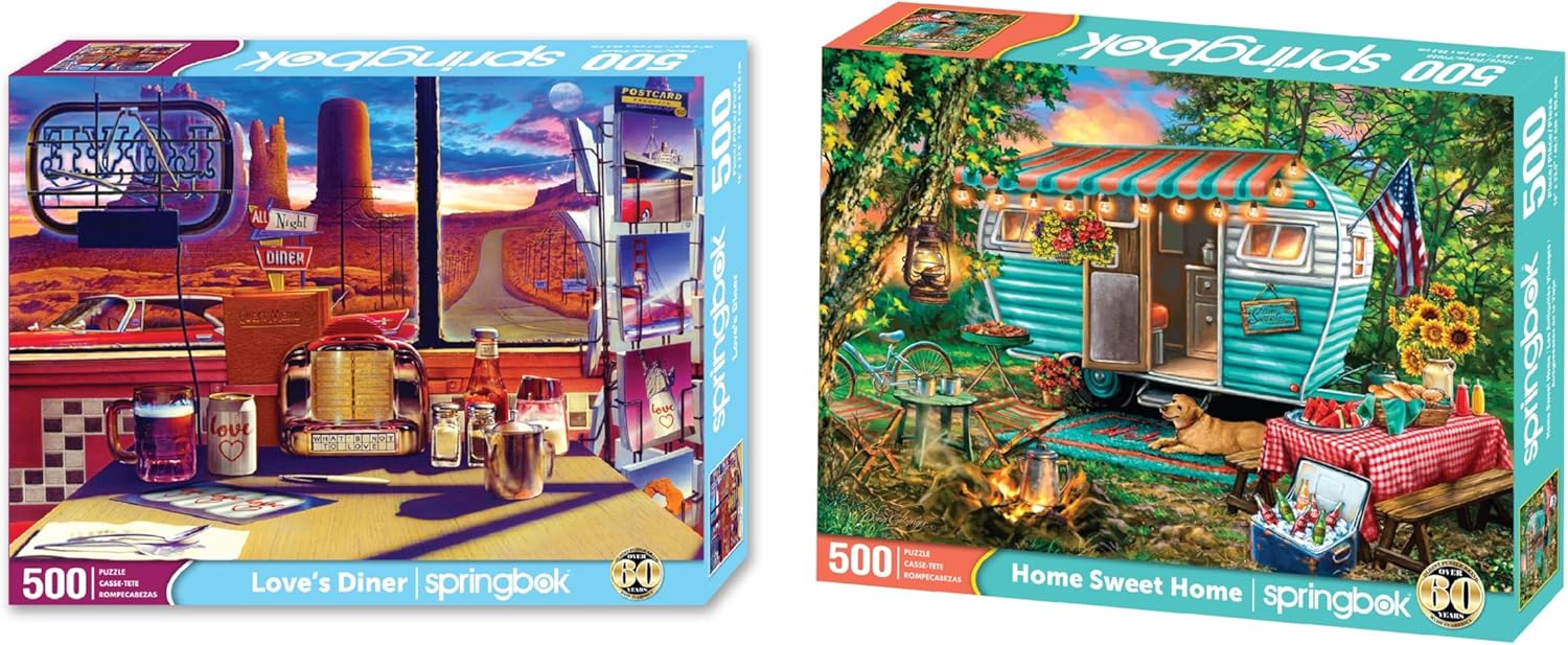 Amazon.com: Springbok 500 Piece Jigsaw Puzzles - Set of 2 - Love Diner ...