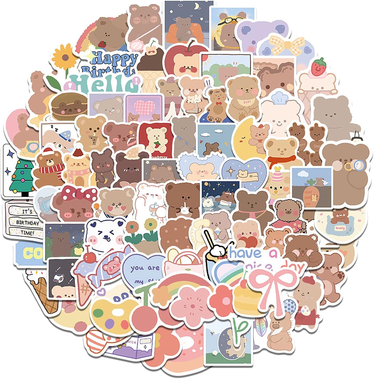 Amazon.com: Cartoon Bear Cute Stickers for Adults Kids, 102 Pcs Kawaii ...