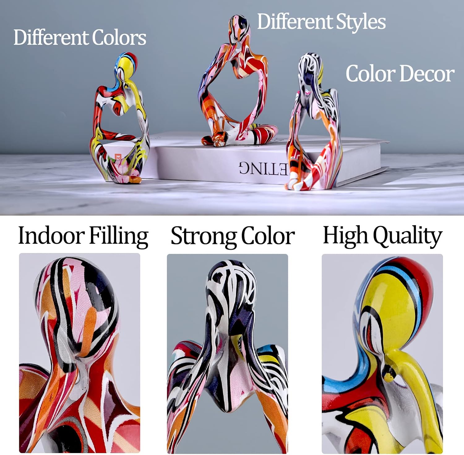 QIANLING Large Minimalist Abstract Graffiti Thinker Statue, Colorful ...