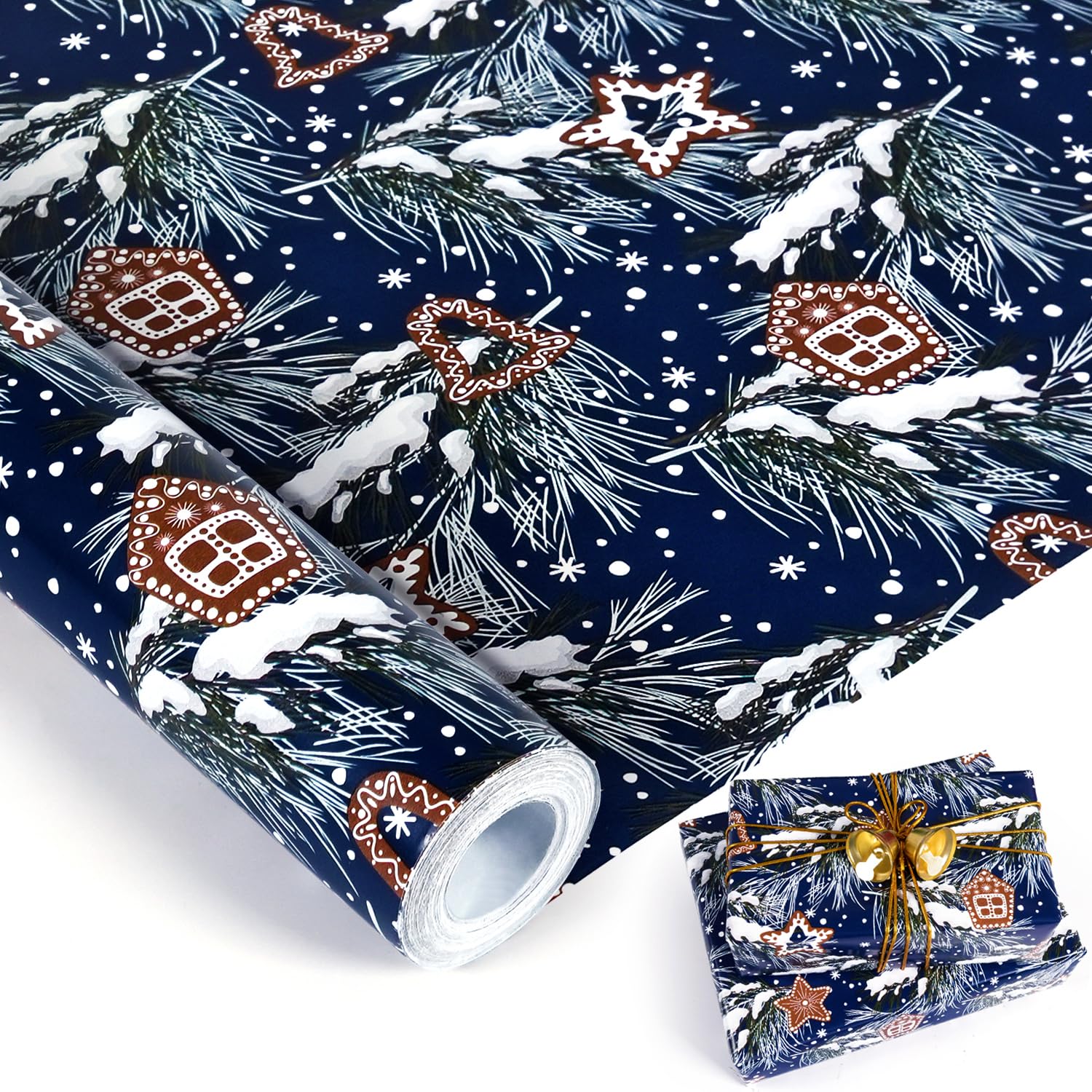 Amazon.com: Christmas Wrapping Paper Roll, Navy Blue Vintage Christmas ...