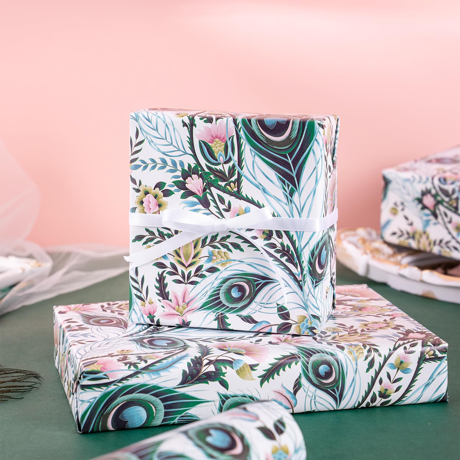Snapklik.com : RUSPEPA Peacock Feather Wrapping Paper Roll For Women ...