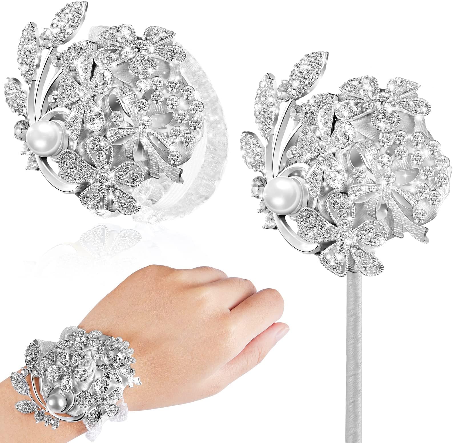 Amazon.com: WEBEEDY Rhinestone Corsage Wristlet Diamond Boutonniere Set ...