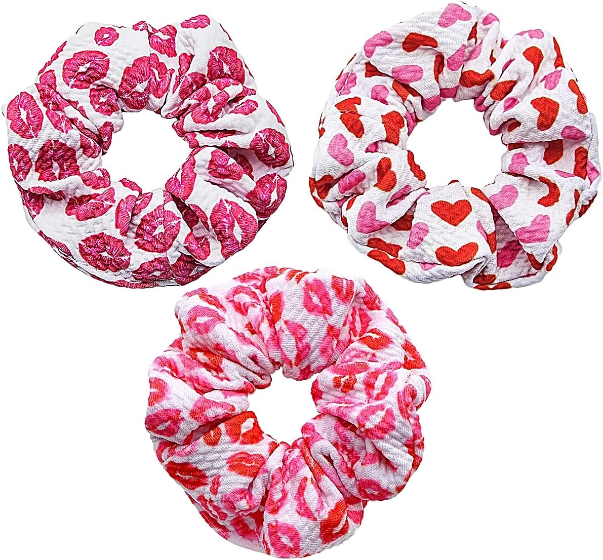 Amazon.com : 3PCS Valentine Hair Scrunchies with Red Lips and Heart ...