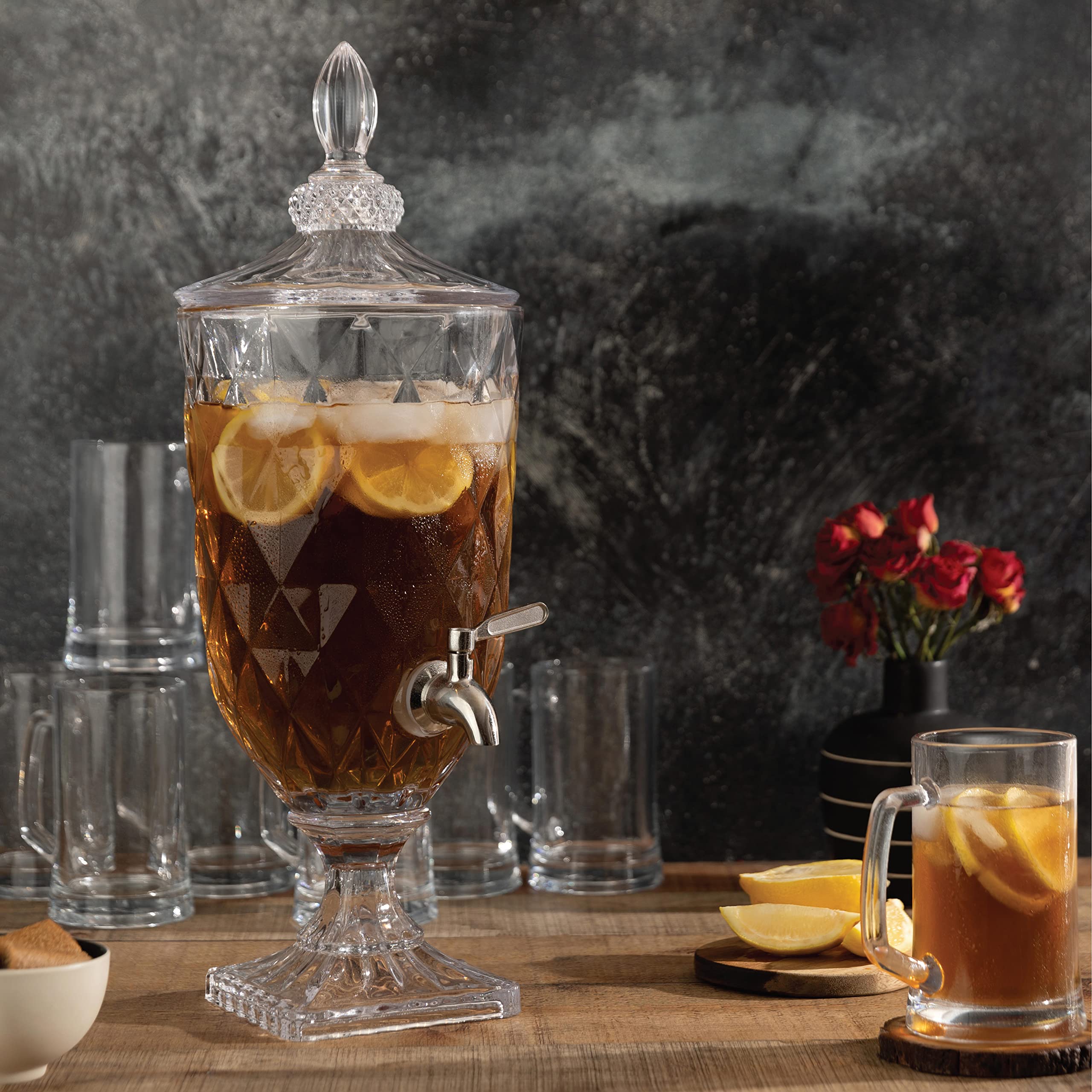5L Quart Glass Iced Beverage Dispenser with Stainless Steel Spigot on ...