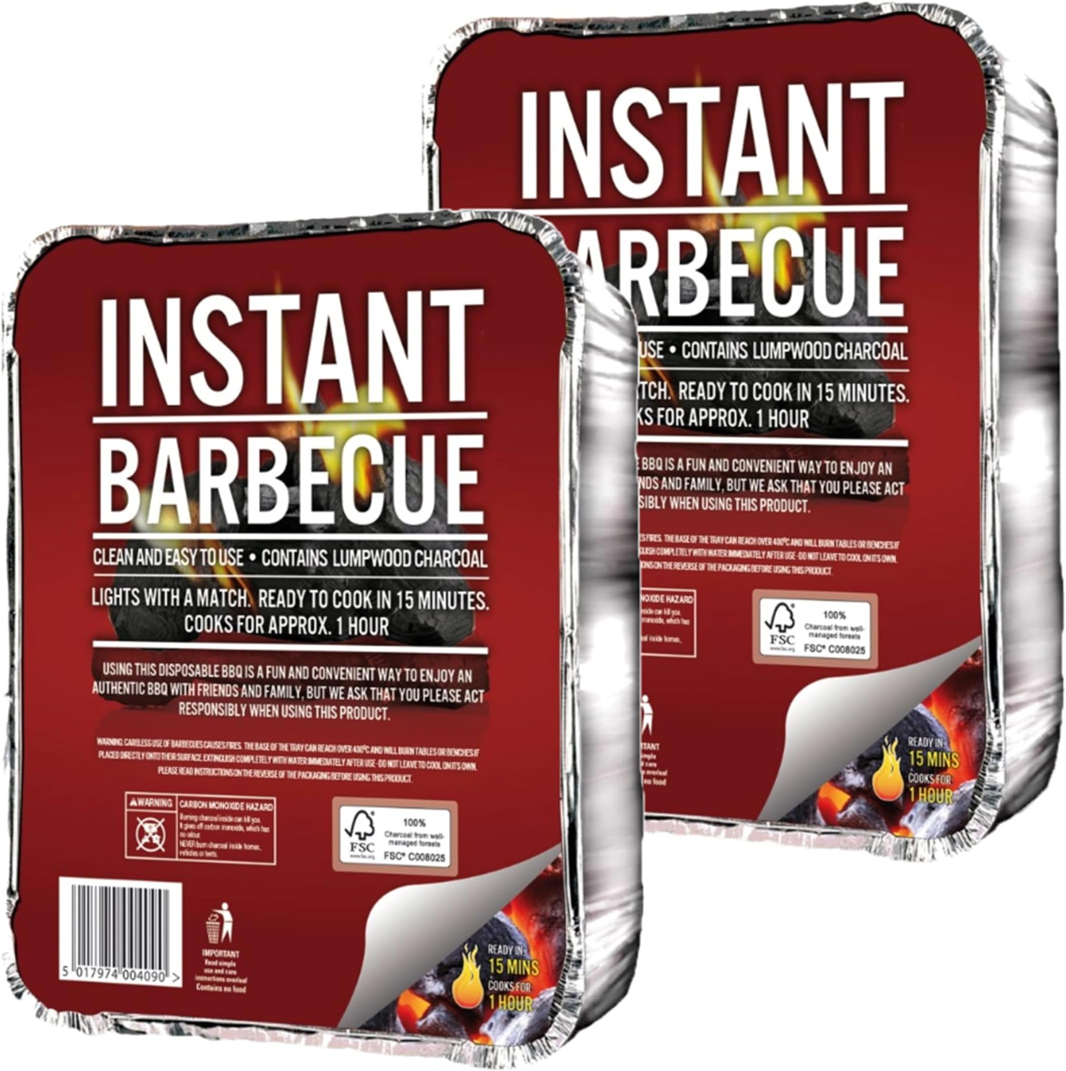 Disposable Portable BBQ Grill Tray - Pack of 2 Instant Light Charcoal ...